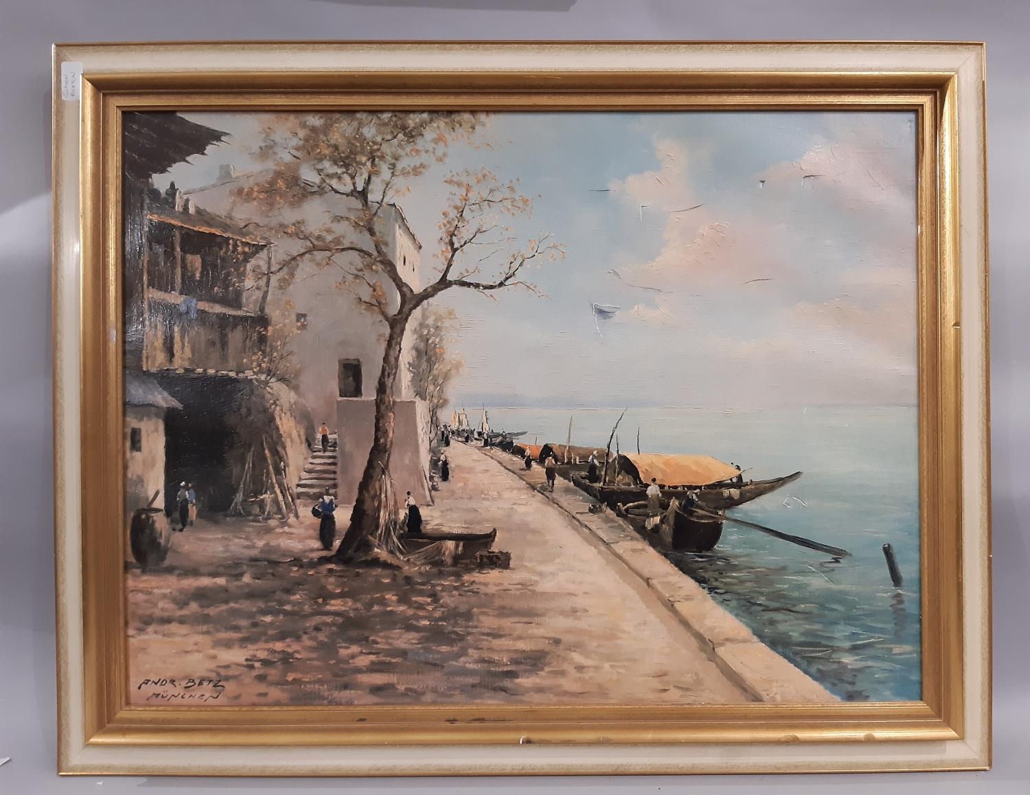 After Andreas Betz - 'in the Lago Maggiore', oleograph print, 61 x 81 ...