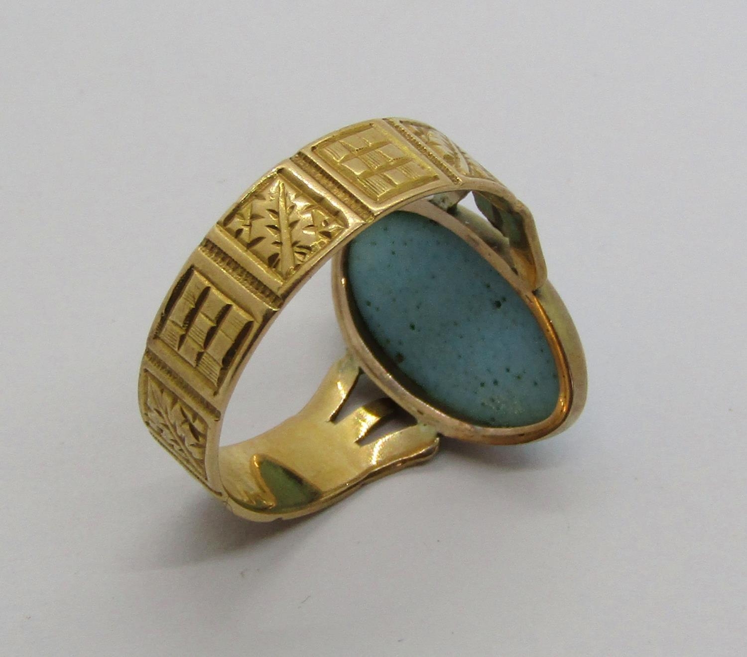 Victorian 18ct turquoise ring with decorative shank, maker Abraham ...