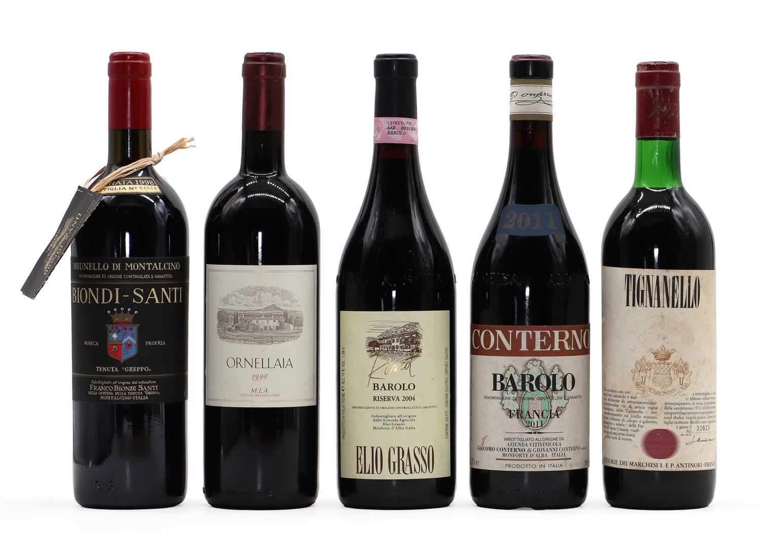 A selection of Italian and French red wines, comprising Tignanello ...