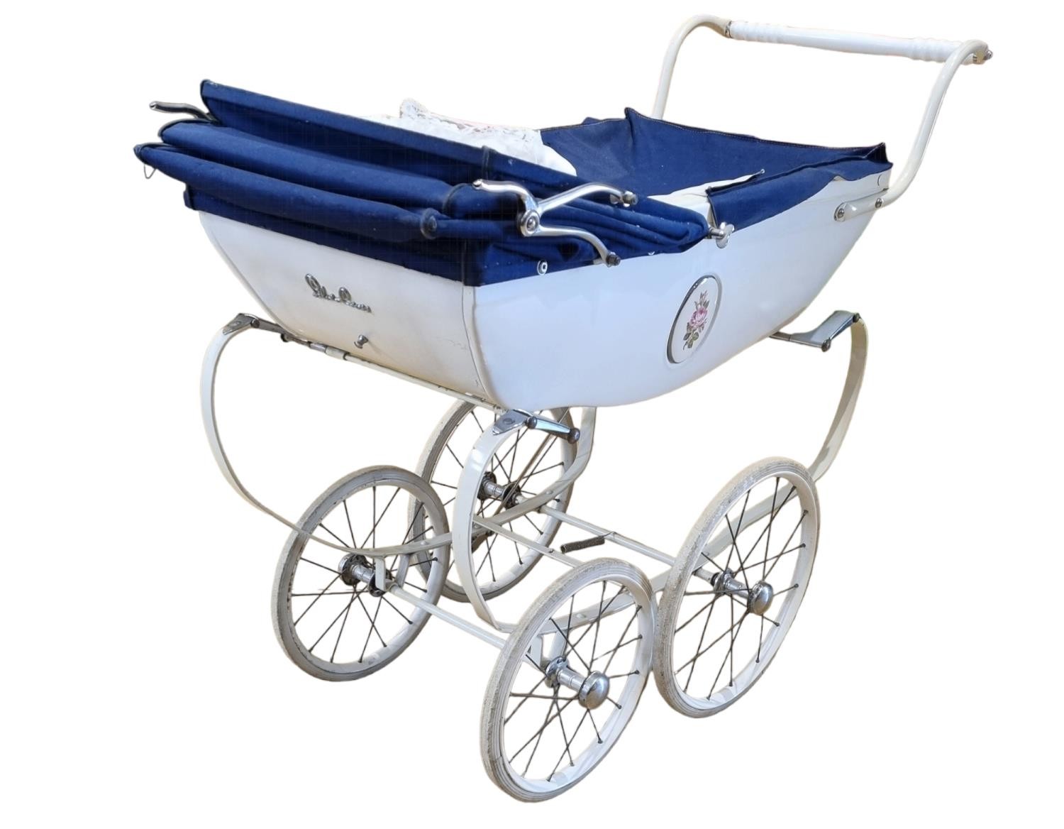 Great Example of a Vintage Childs Silver Cross Pram with Navy Blue ...