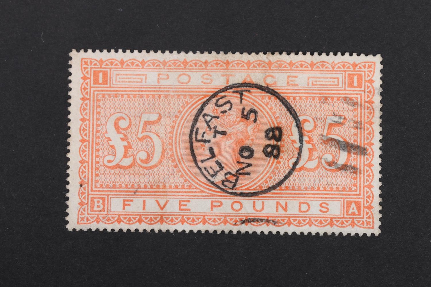 GB Queen Victoria QV five pound £5 orange, plate 1, position 'BA', used ...