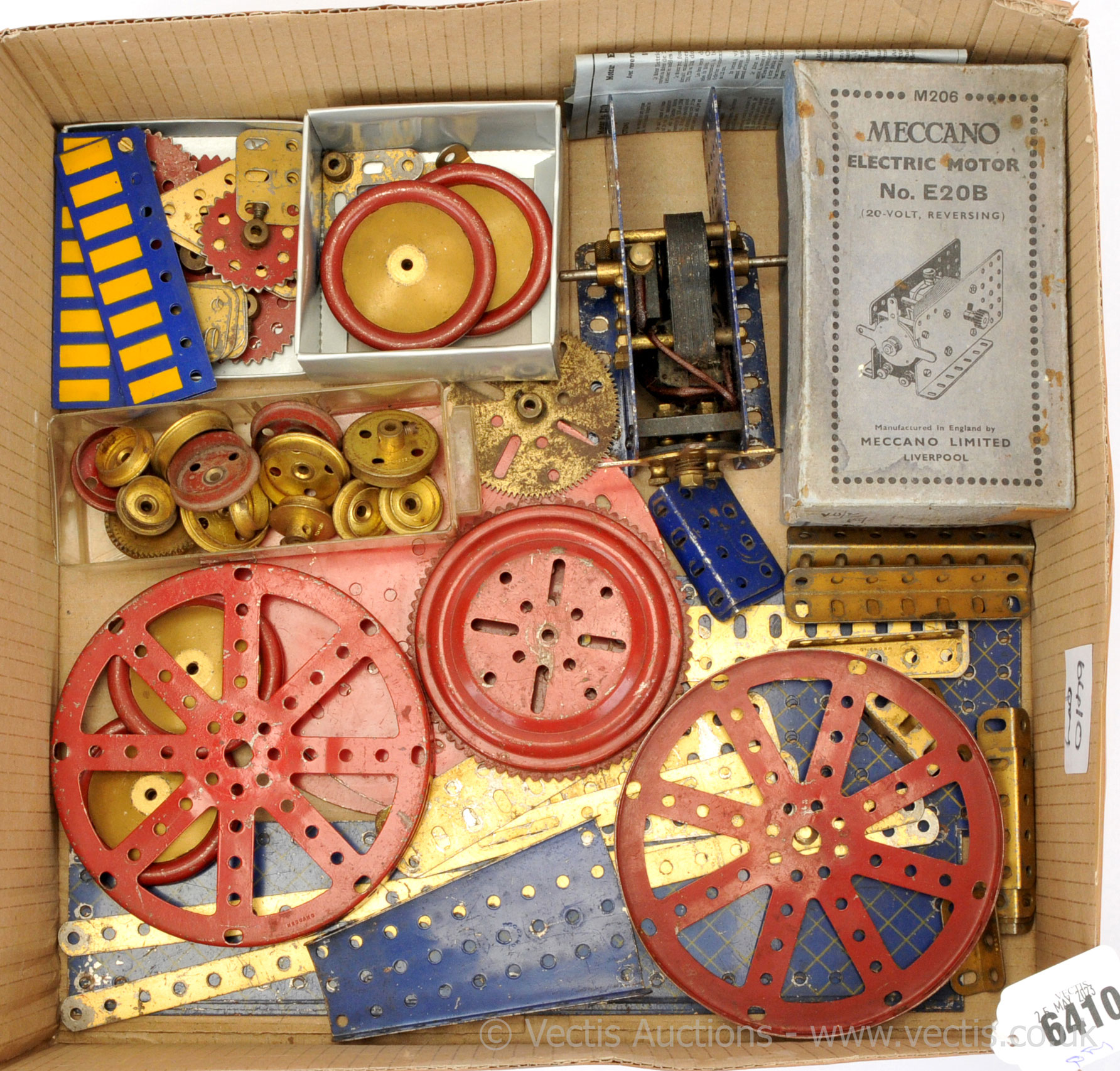 Meccano 1930's blue/gold parts including hub discs, circular plates ...