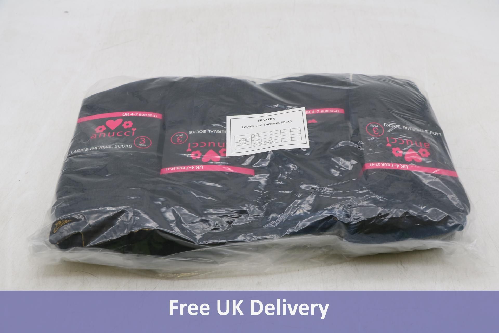 Four Packs Of Twelve Pairs Of Anucci Ladies Thermal Socks, Black,Grey ...