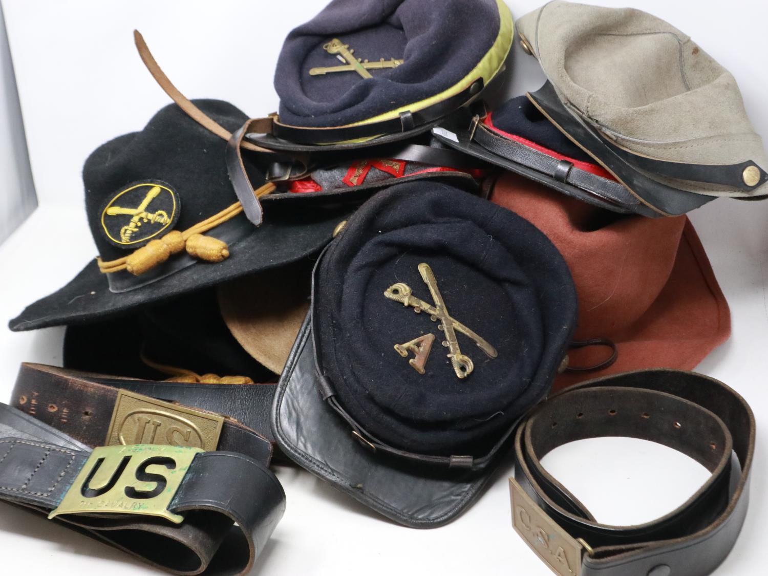 A collection of American Civil War reenactors hats, caps and belts. UK ...