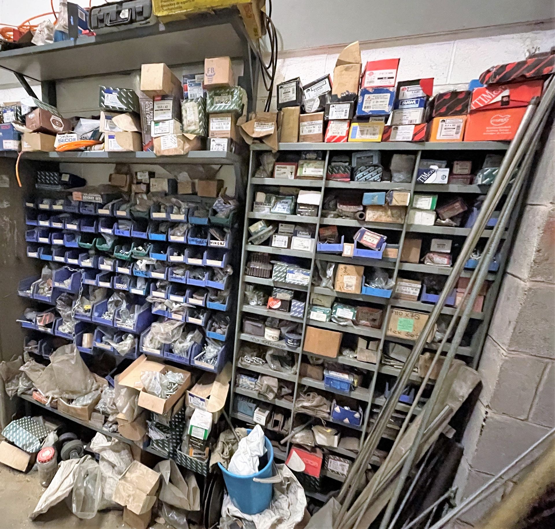 3 Bays of Racking and Contents-large quantity of assorted fixings.