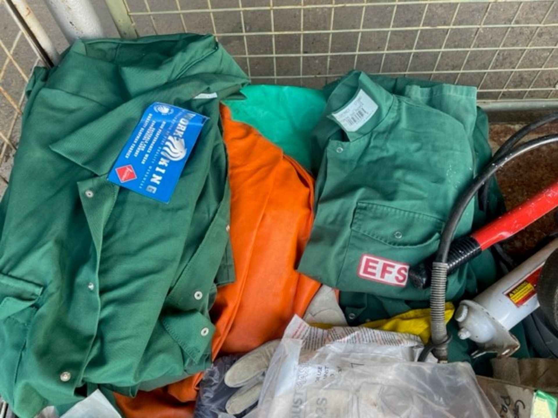 x1 Stillage of Coveralls, Pressure Wash Suits, Tools, Hydraulic Pump ...