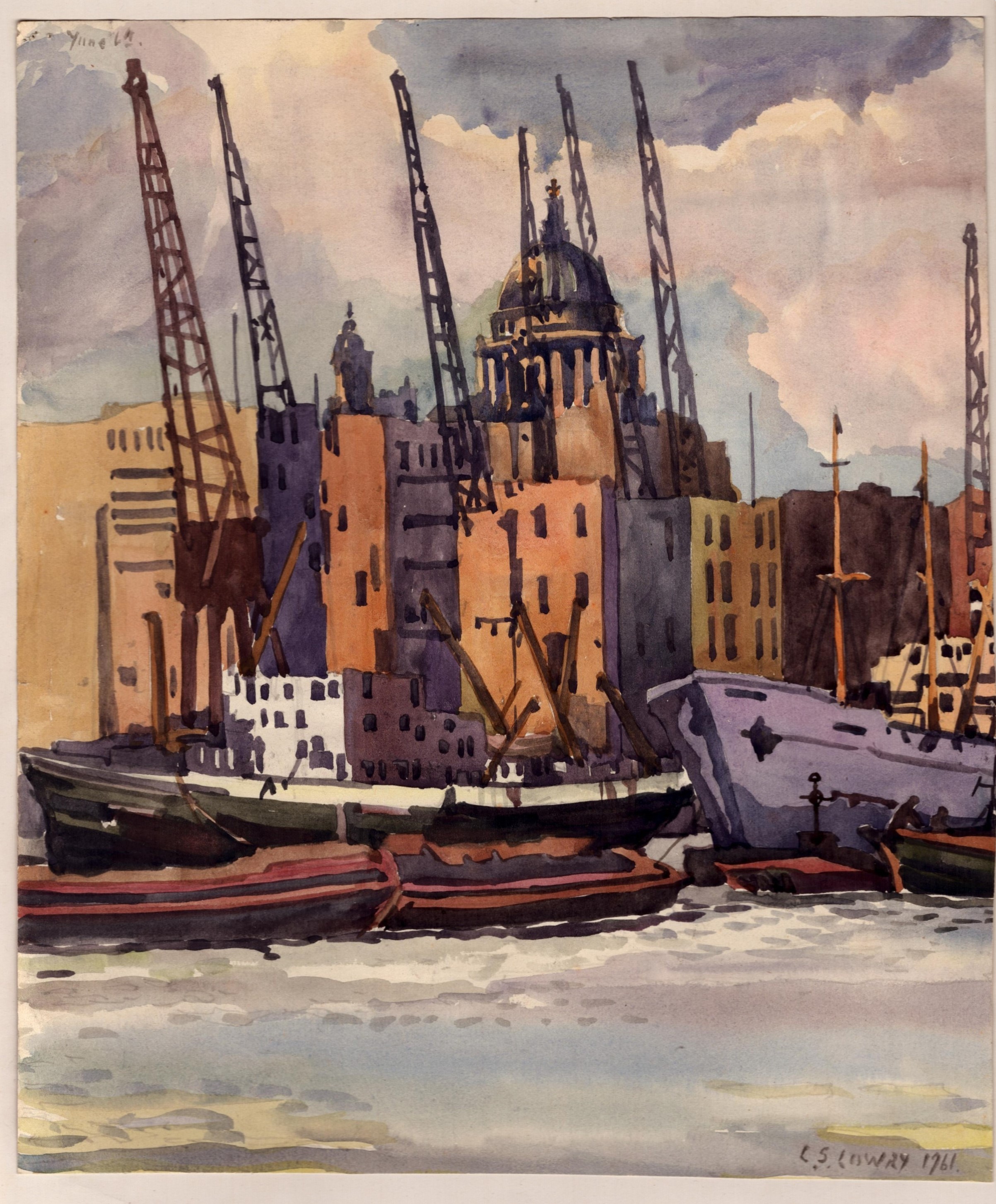 L S Lowry 1961 mounted watercolour painting of London with St Paul's ...
