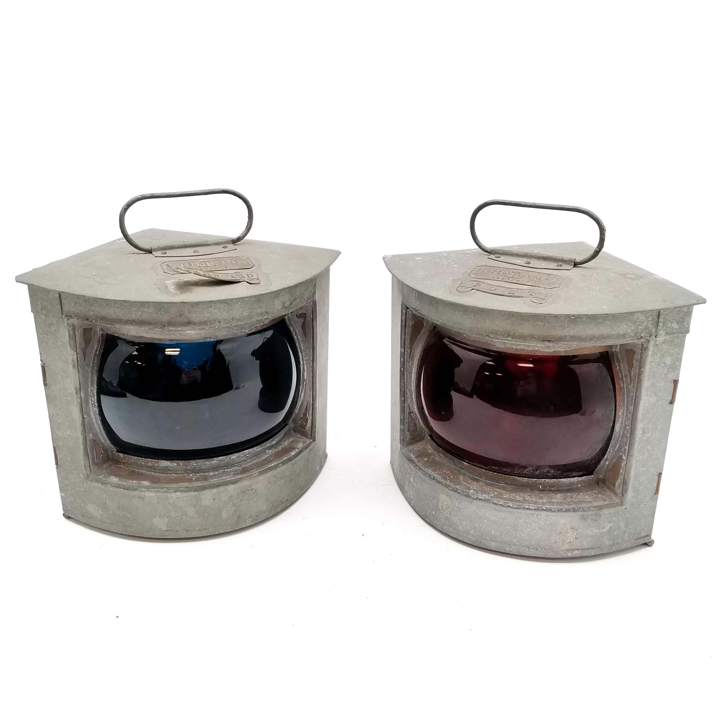 Pair of Galvanised Ship's lamps by Simpson Lawrence Ltd Glasgow, Port ...