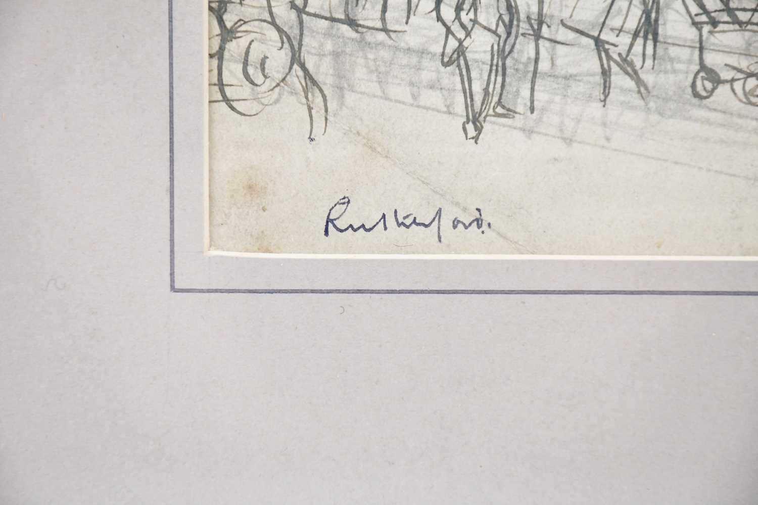 HARRY RUTHERFORD (1903-1985); pencil drawing, figures in a street scene ...