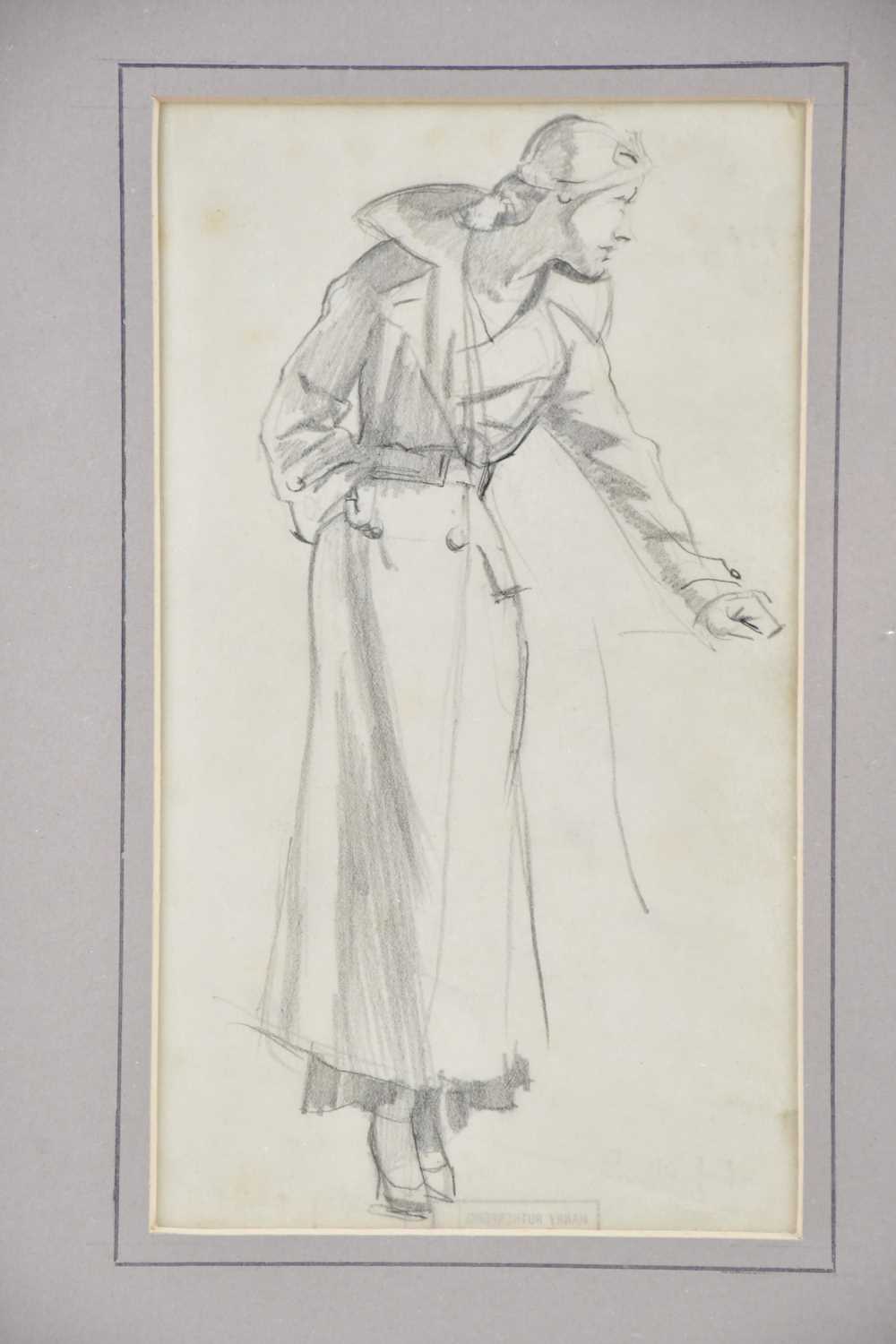 HARRY RUTHERFORD (1903-1985); pencil drawing of a 1930s lady, bears ...