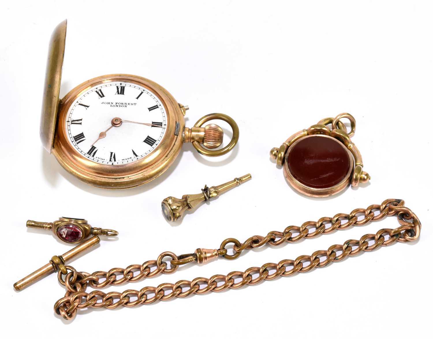 JOHN FORREST, LONDON; a gold plated full hunter crown wind pocket watch ...