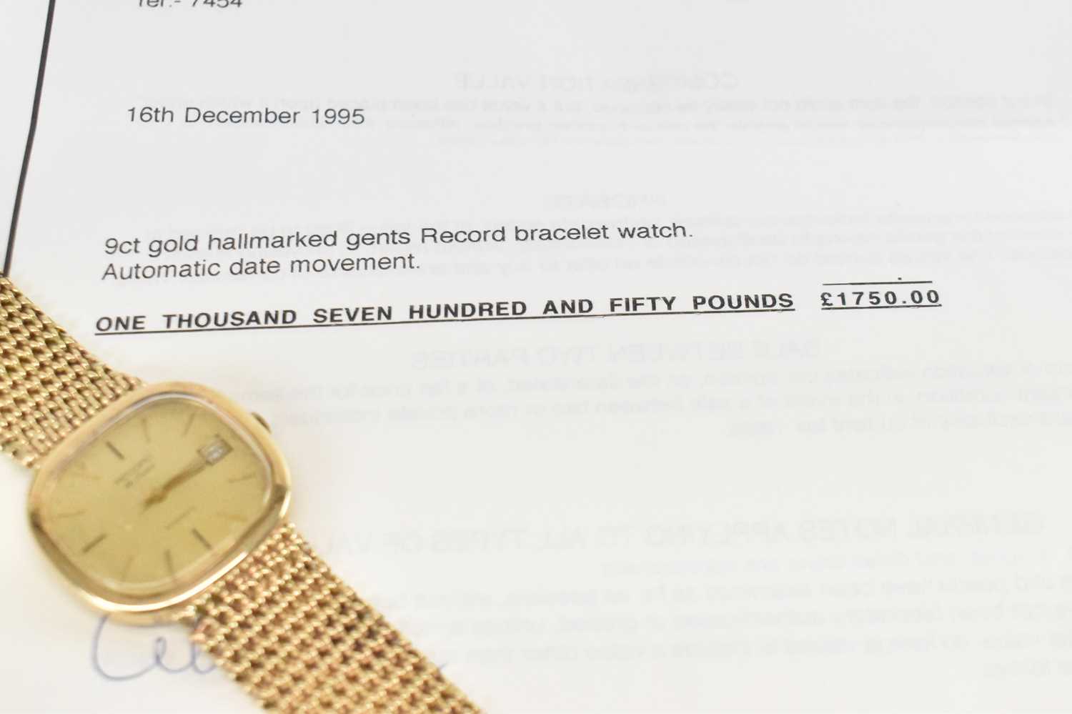 RECORD; a 9ct yellow gold De Luxe automatic gentleman's wristwatch ...