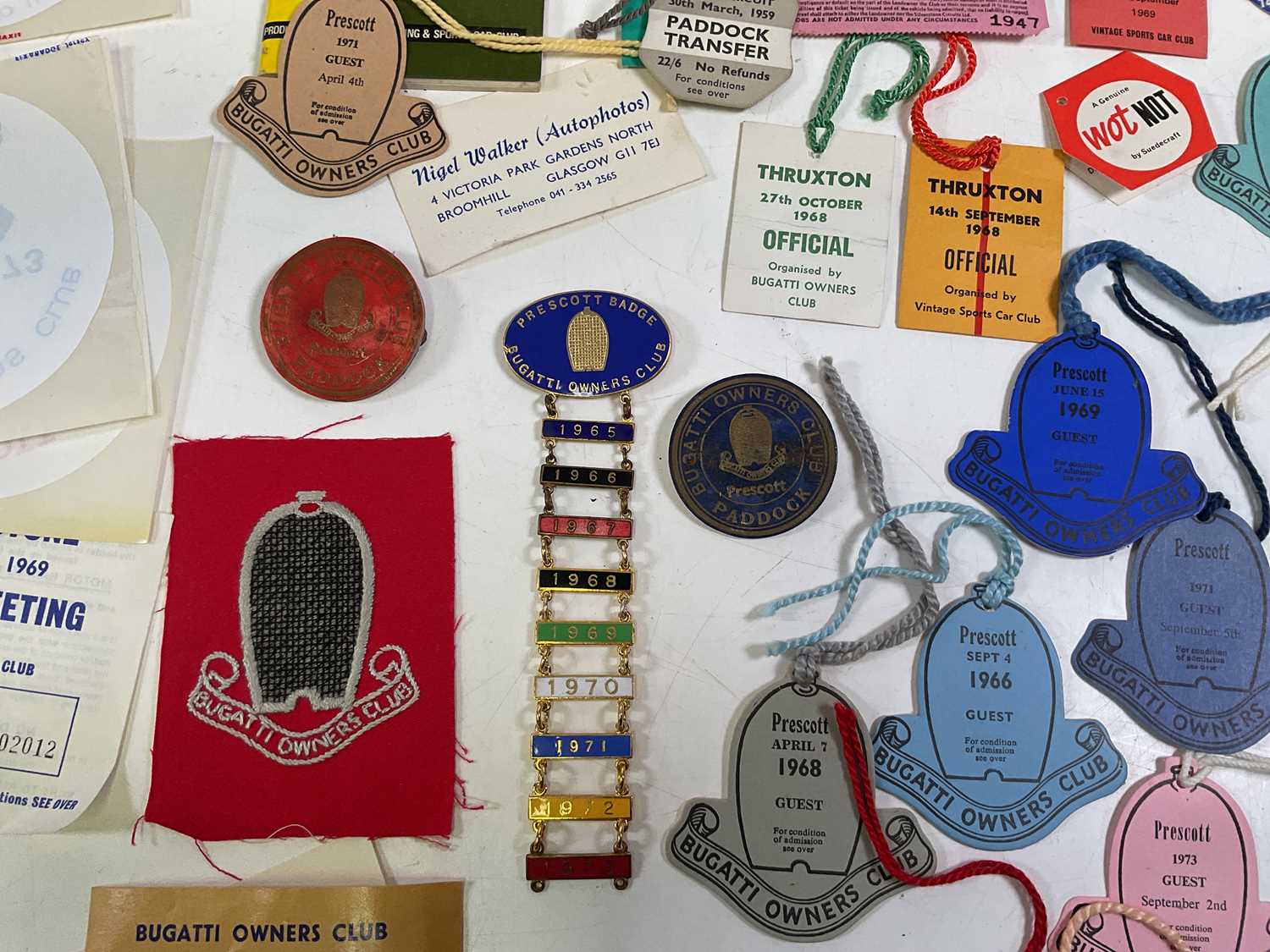 A collection of Bugatti Owners Club badges and ephemera including ...