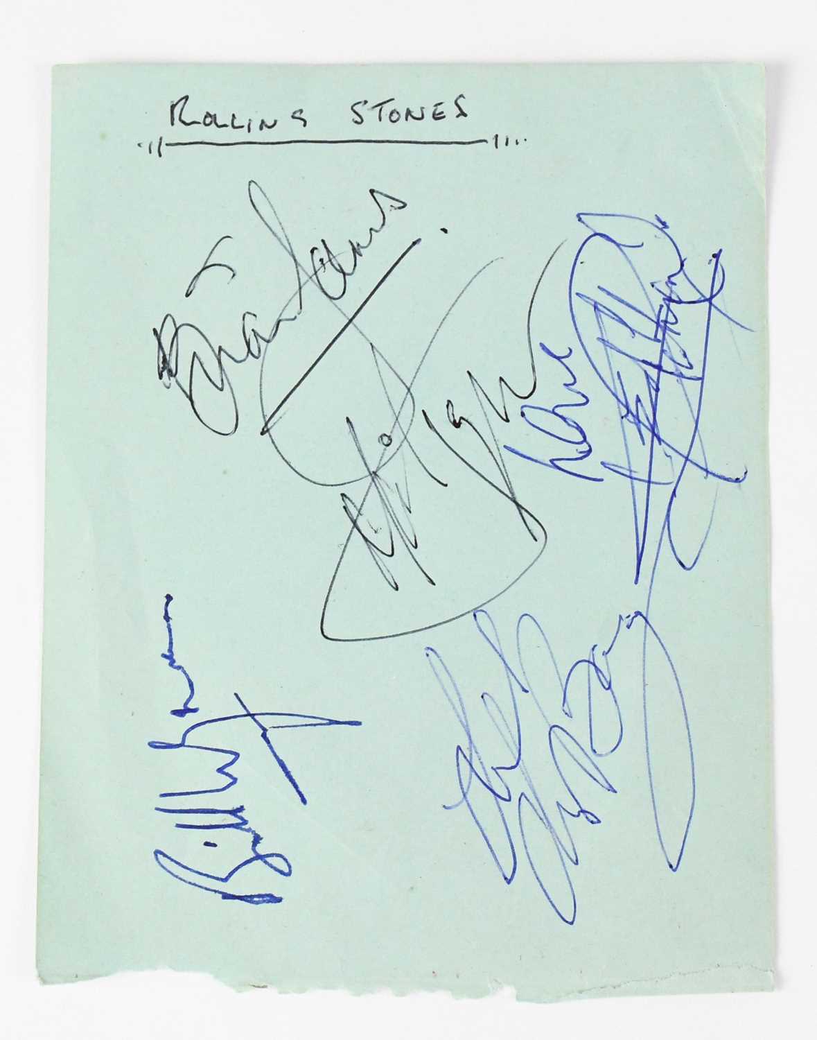THE ROLLING STONES; a torn page from an autograph book bearing ...