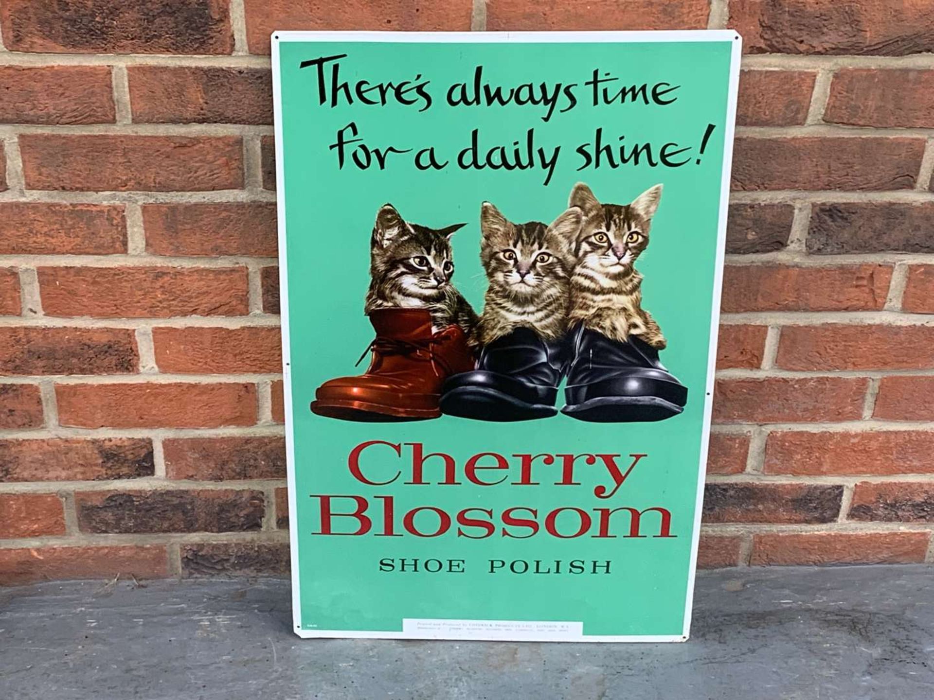 Summary:Tin Cherry Blossom Boot Polish Sign 45 x 71cm
