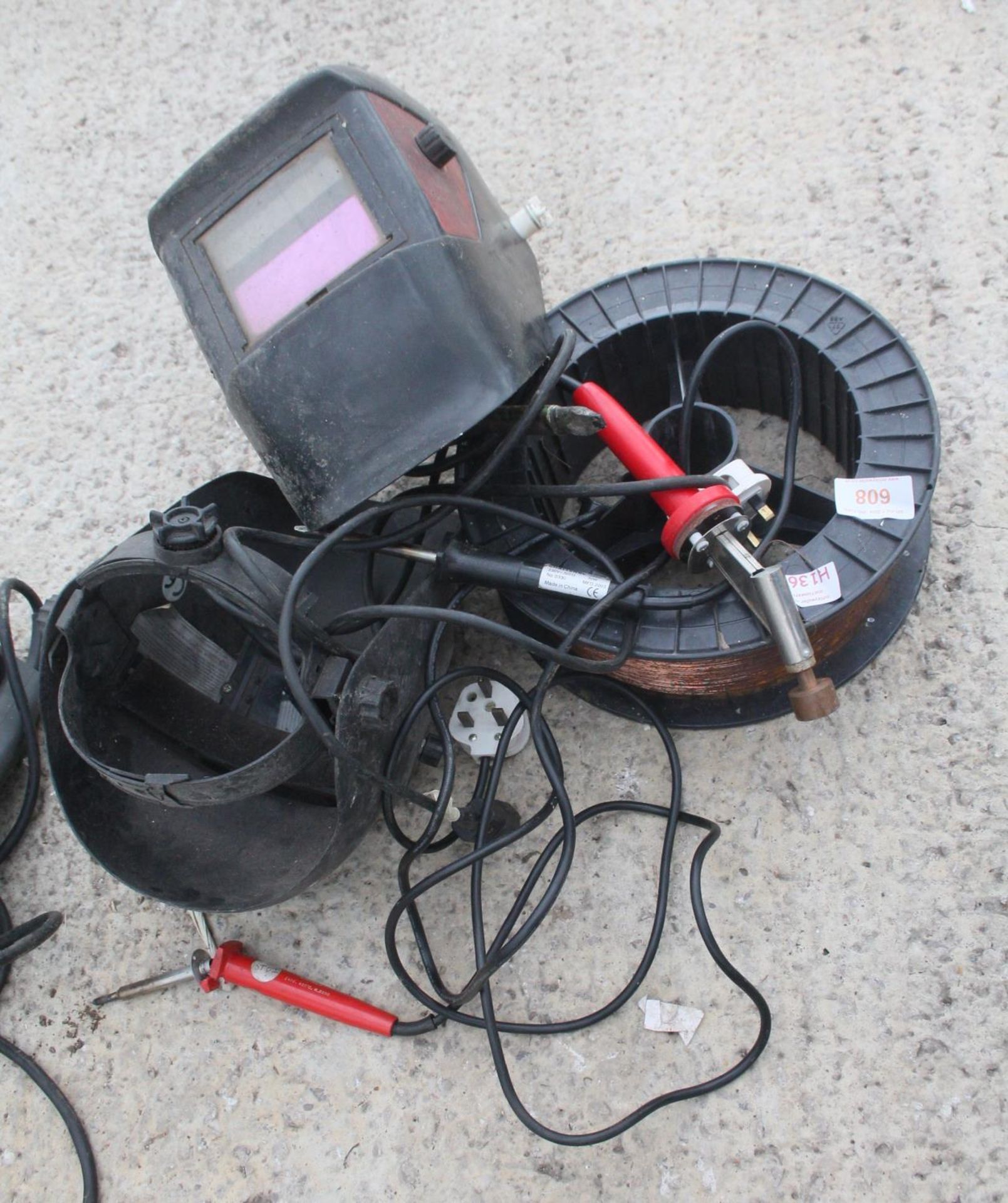 MIG WIRE, 2 FACE MASKS AND 3 SOLDER IRONS NO VAT
