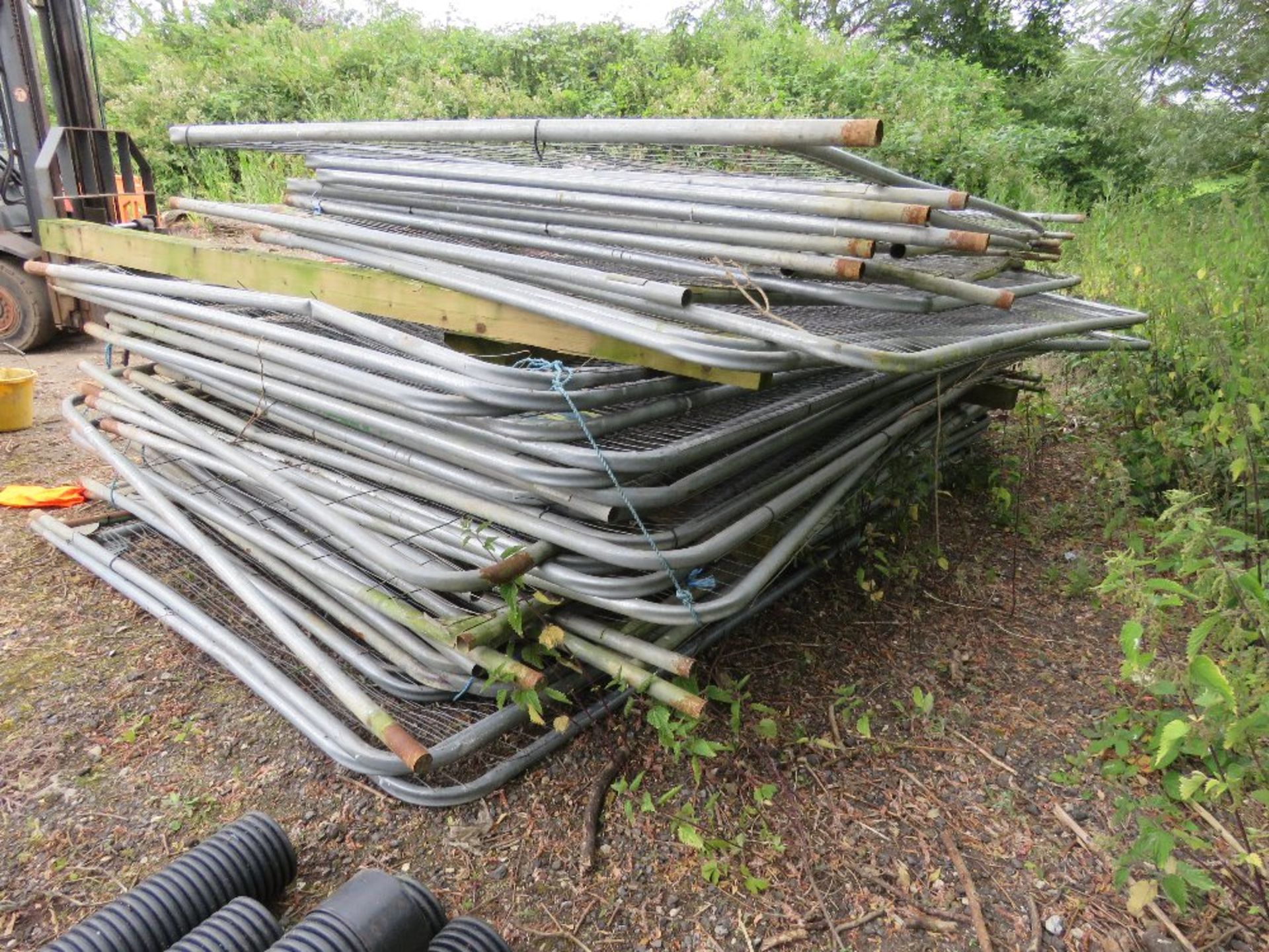 STACK OF APPROXIMATELY 42NO HERAS TYPE FENCE PANELS PLUS SOME CLIPS AND ...