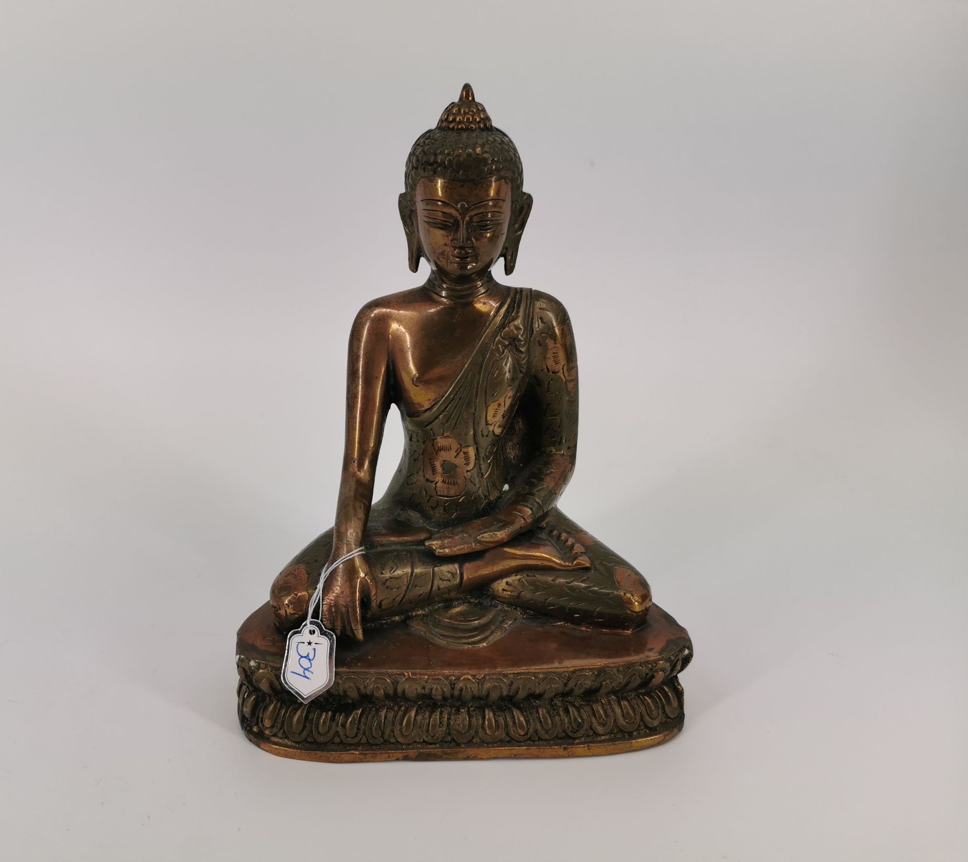 BUDDHA im Lotussitz, Bronze - Gelbguss, partiell kupferfarben patiniert ...