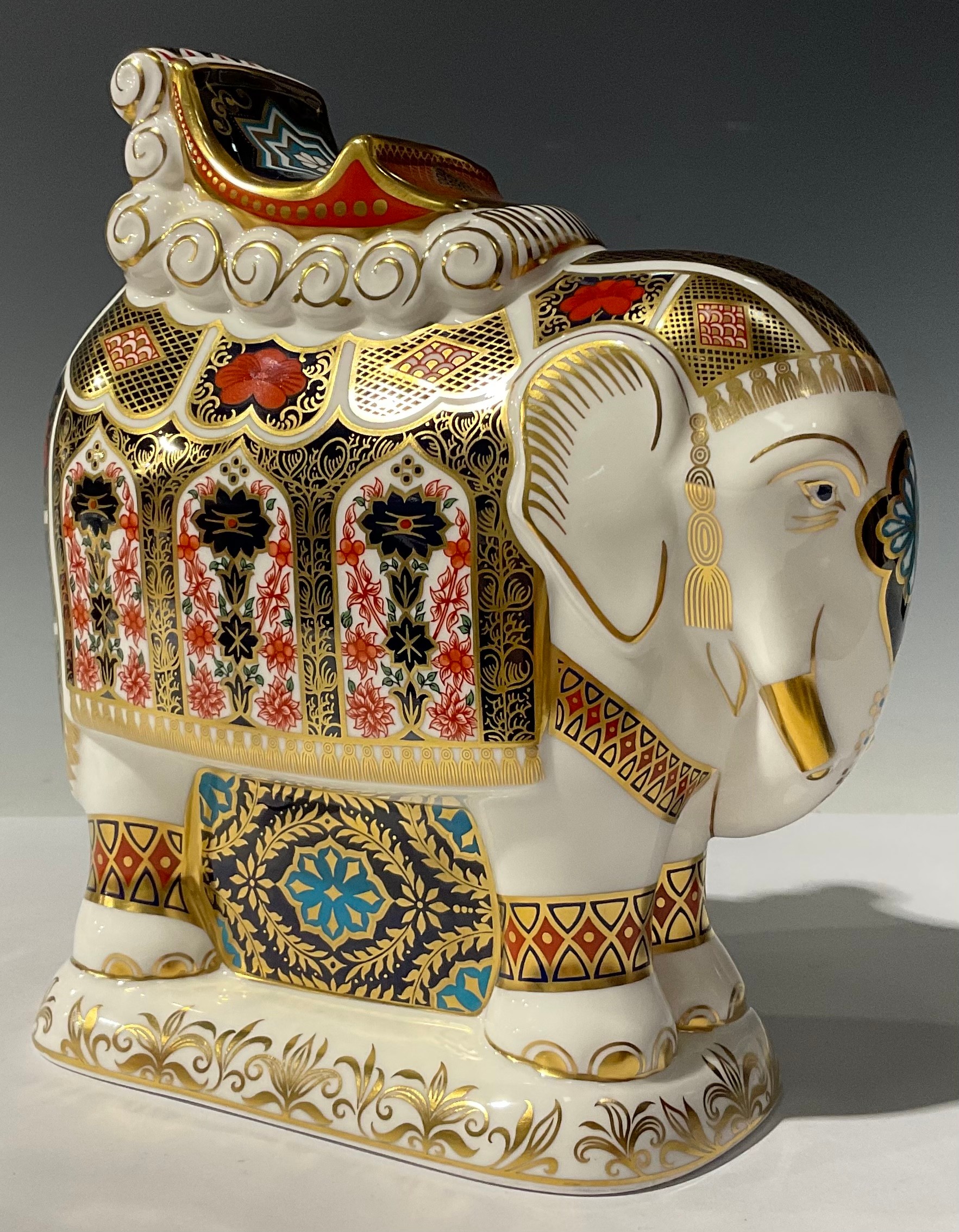 A Royal Crown Derby paperweight, Imari Indian Elephant, decorated in ...