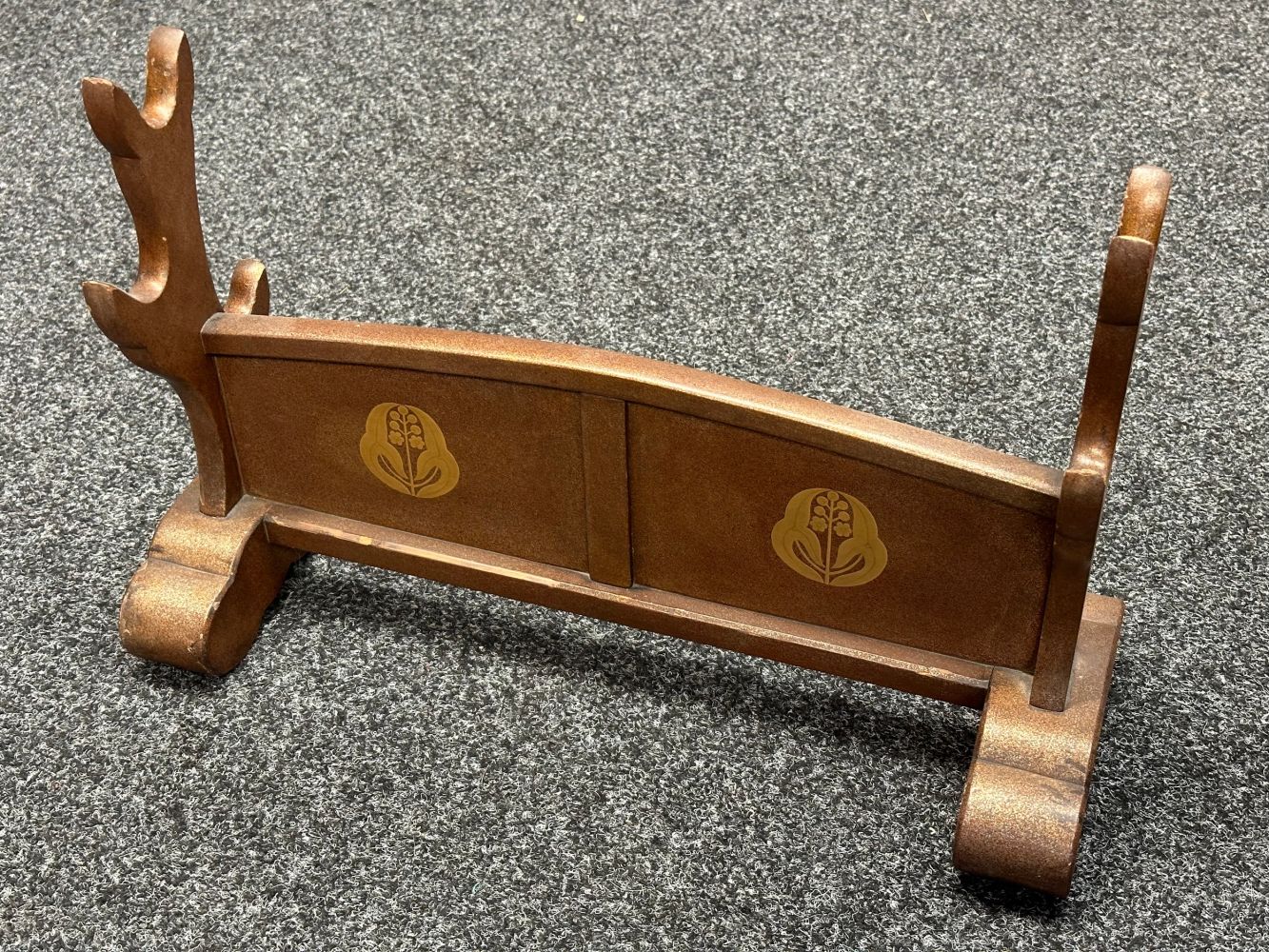 Japanese Sword Stand for three swords. Wooden. Decorated with gilt ...