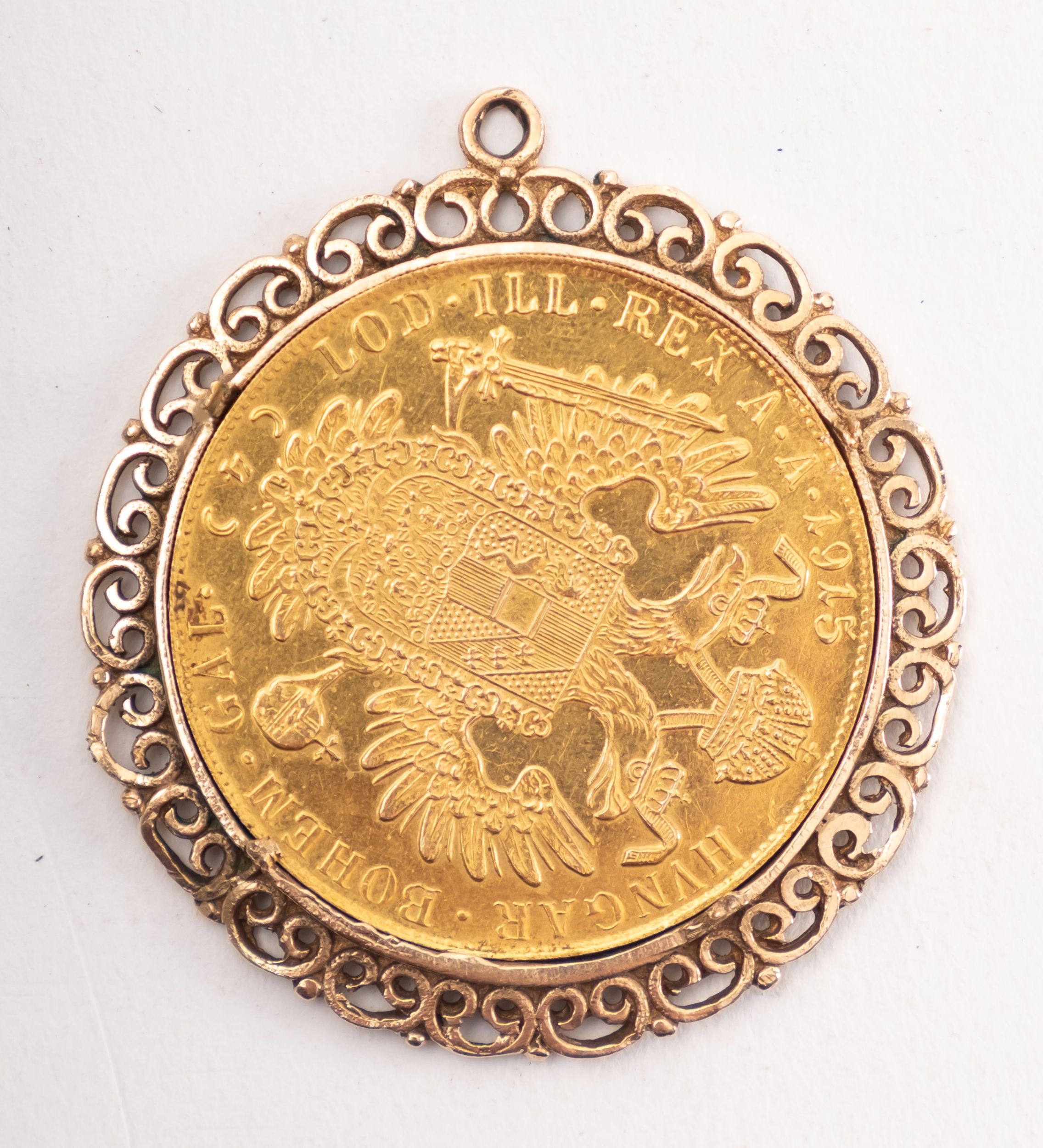 A gold plated Austrian-Hungarian four Ducat medallion, dated 1915 ...
