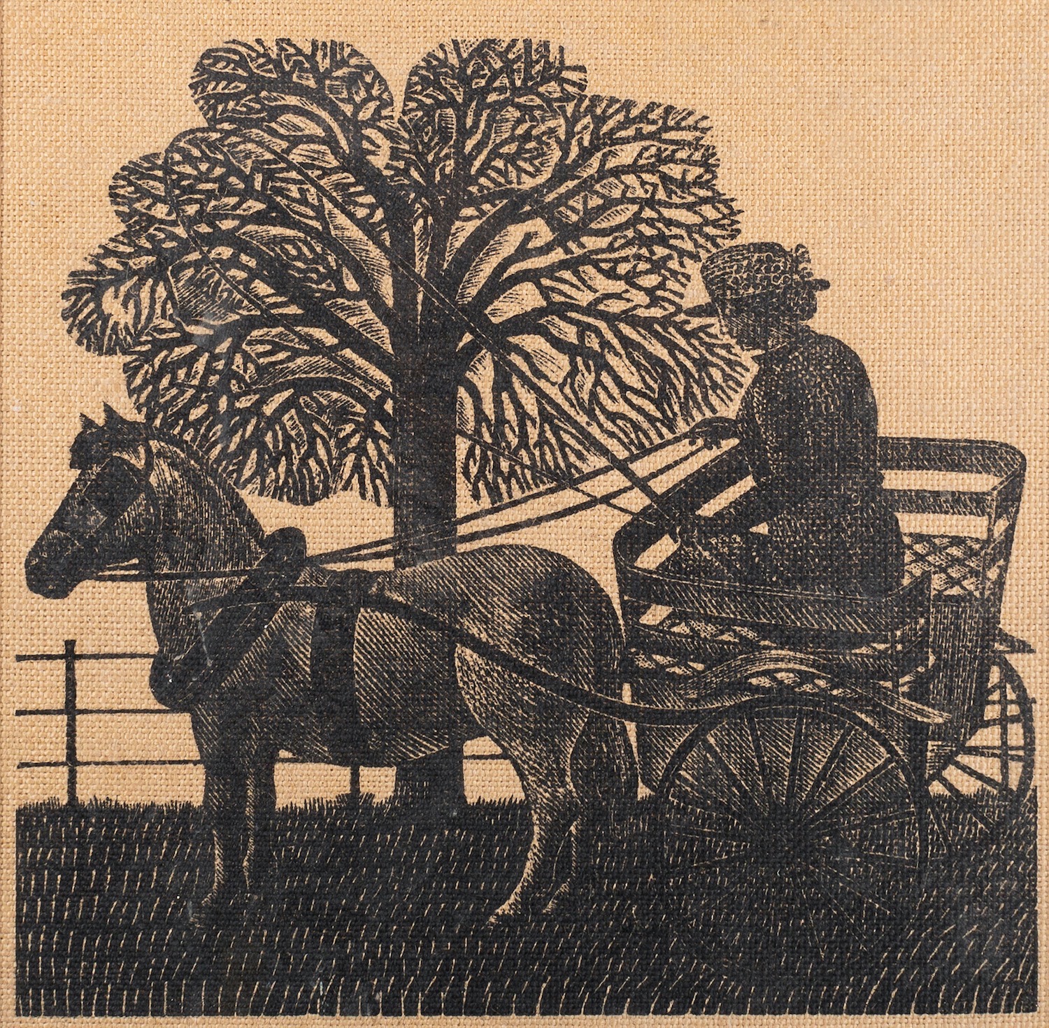 Eric Ravillious (British, 1903-1942)Lady in a horse cartWoodcut on ...