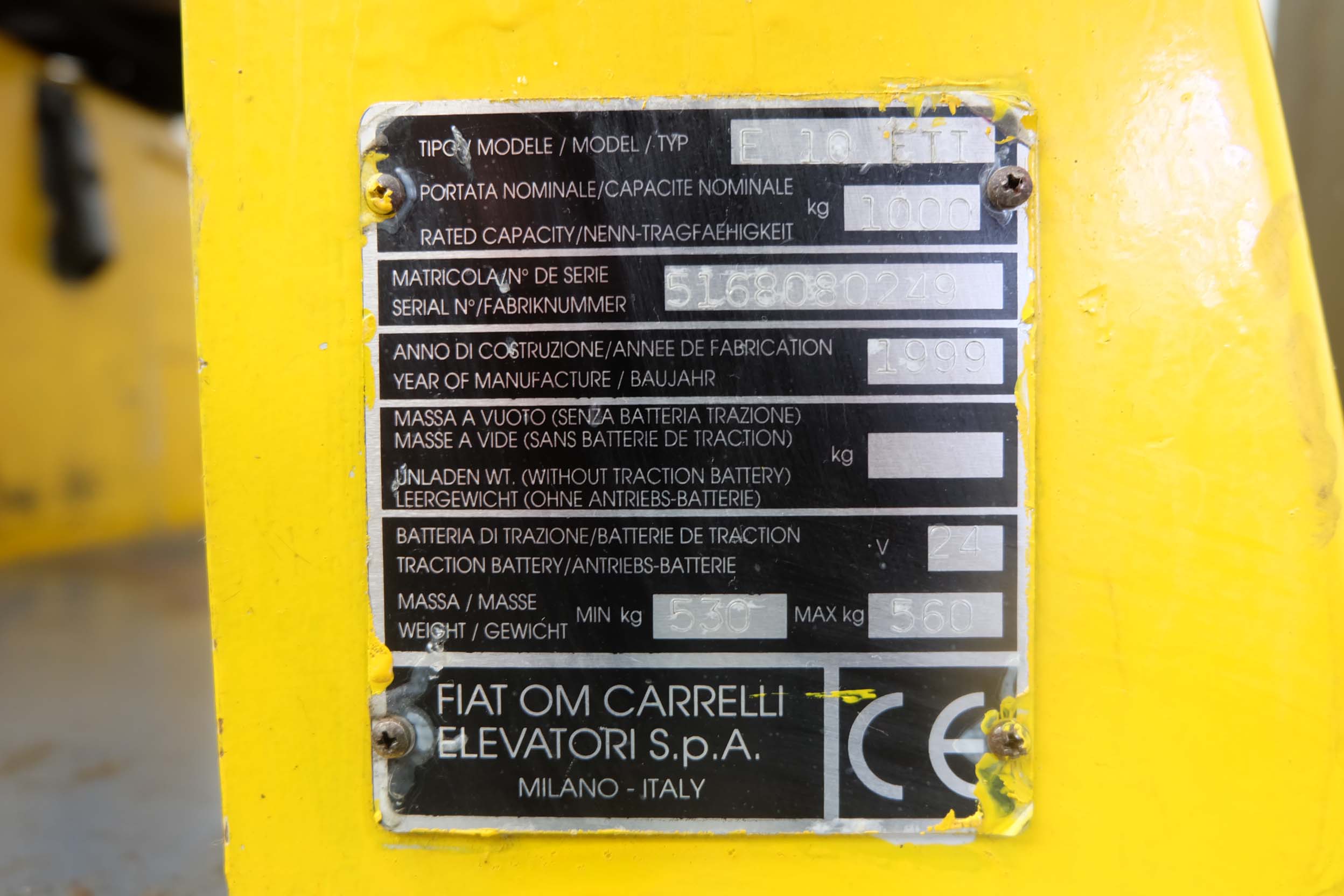 Fiat Model E10 ETI Electric Fork Lift Truck. Lifting Capacity 1000kg ...