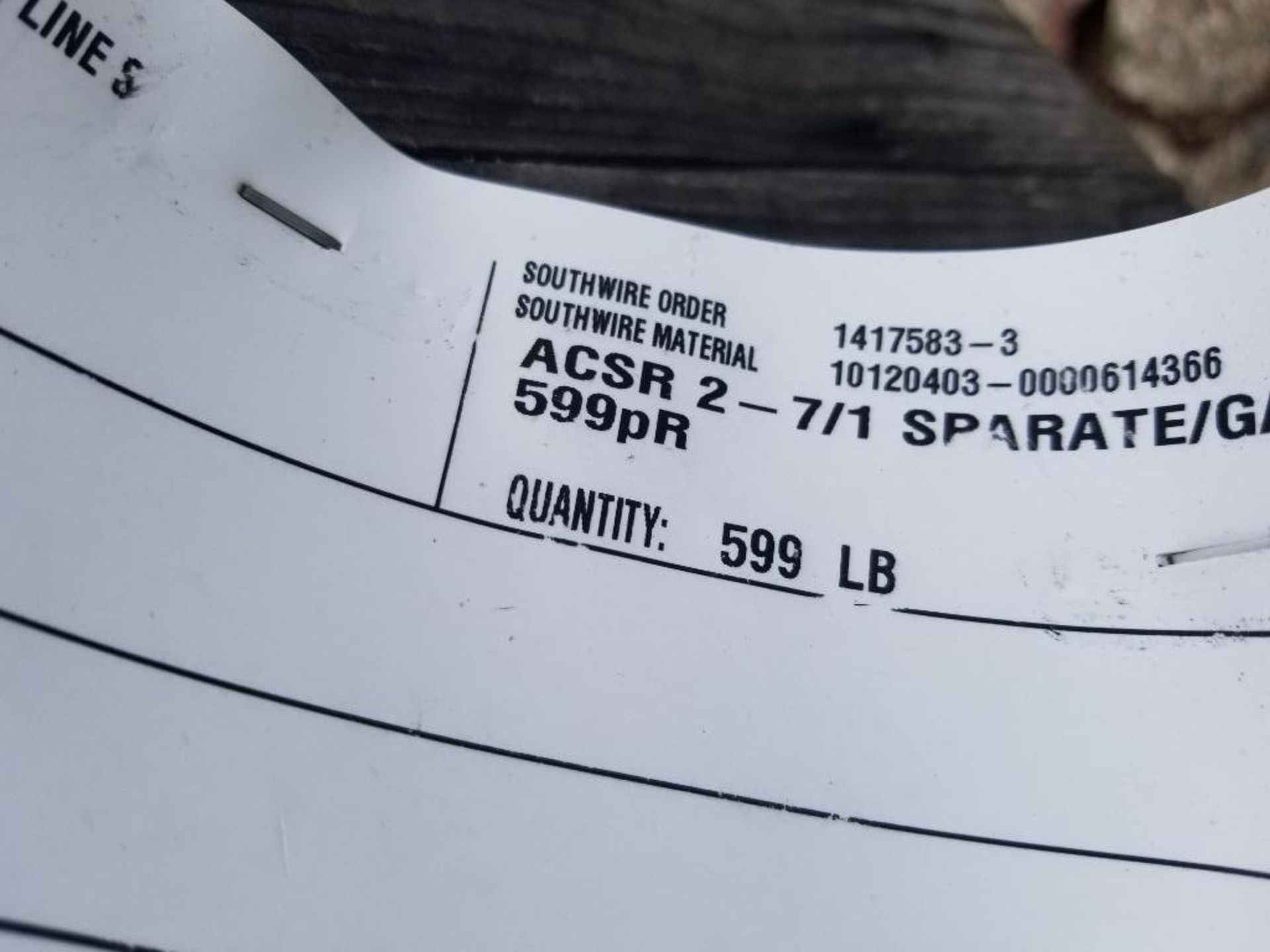 Spool of Southwire. Part number ACSR-2-7/1.