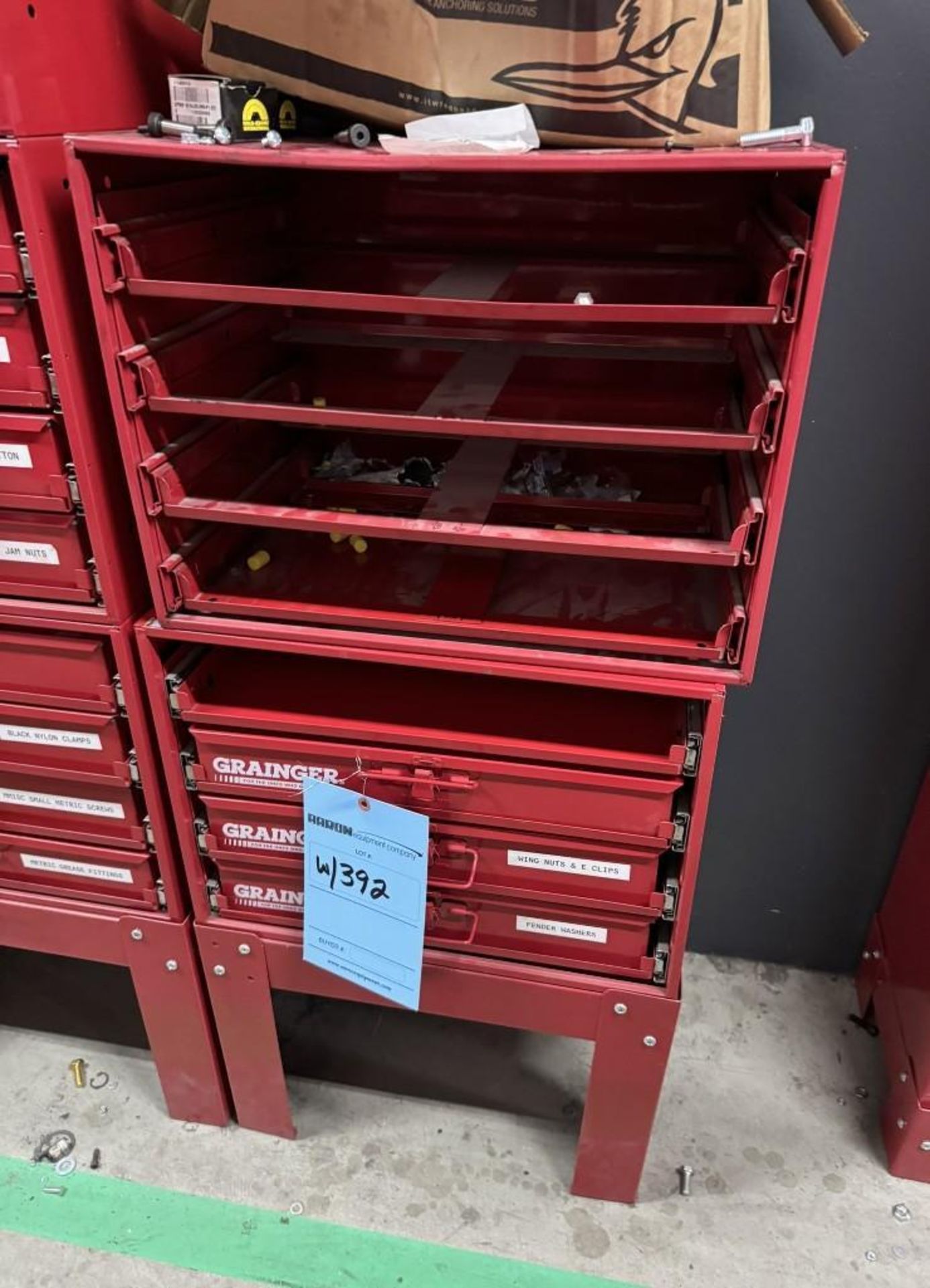 Grainger Metal Parts Storage Drawers With Approximate 15 Drawers.