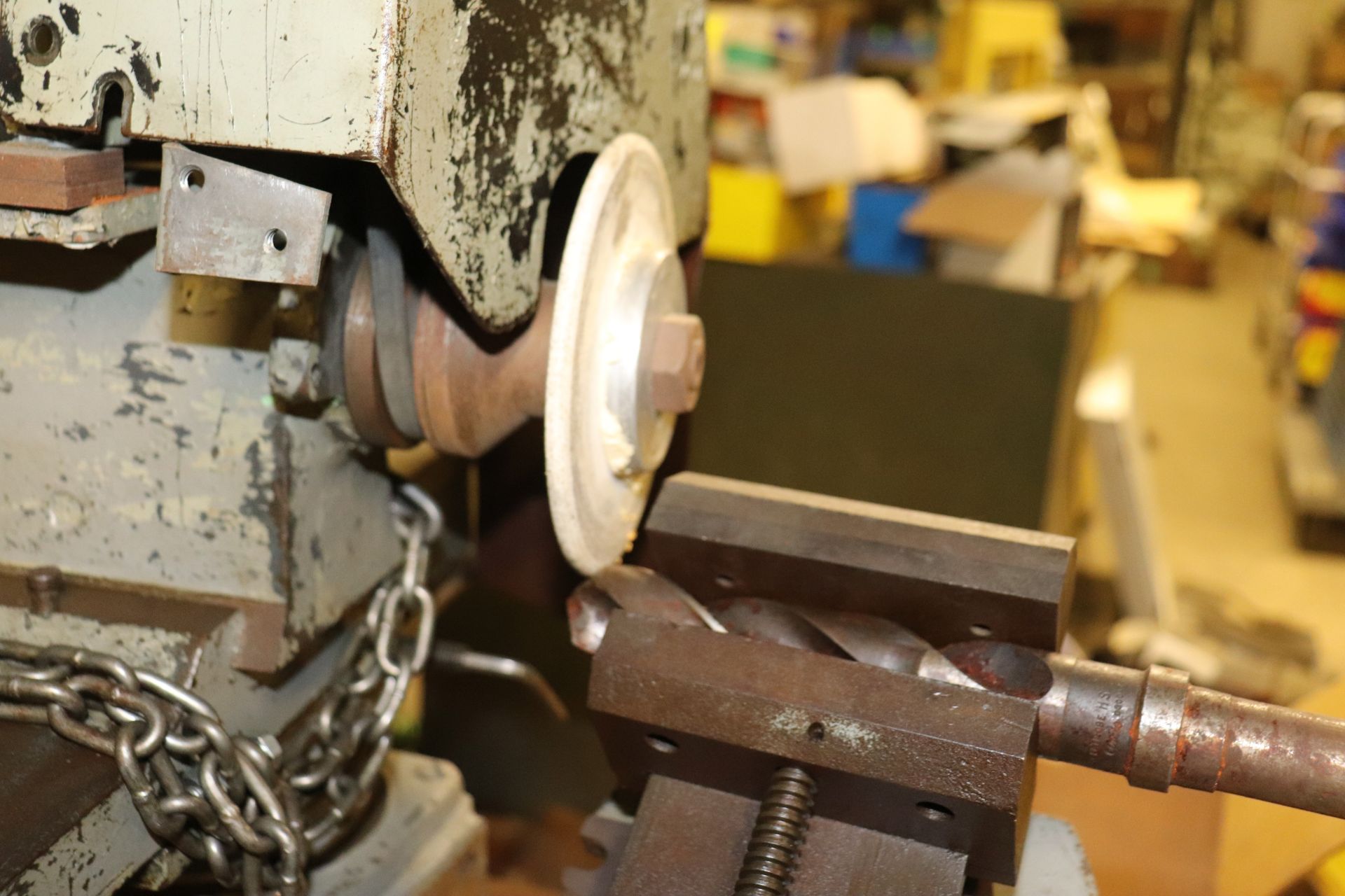 Oliver of Adrian Instrument Company drill bit sharpener and grinder