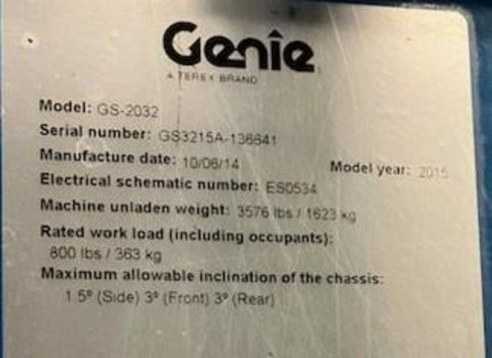 Location: Buffalo, NY Genie #GS 2032 Scissor Lift S/N: GS3215A-136641 ...