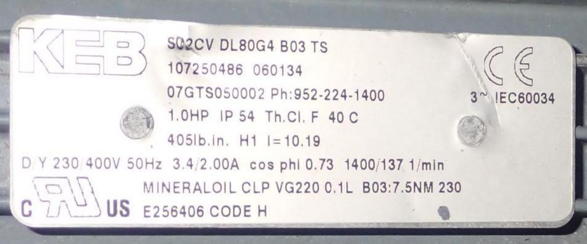 KEB Gear Reducer w/ 1 HP Motor