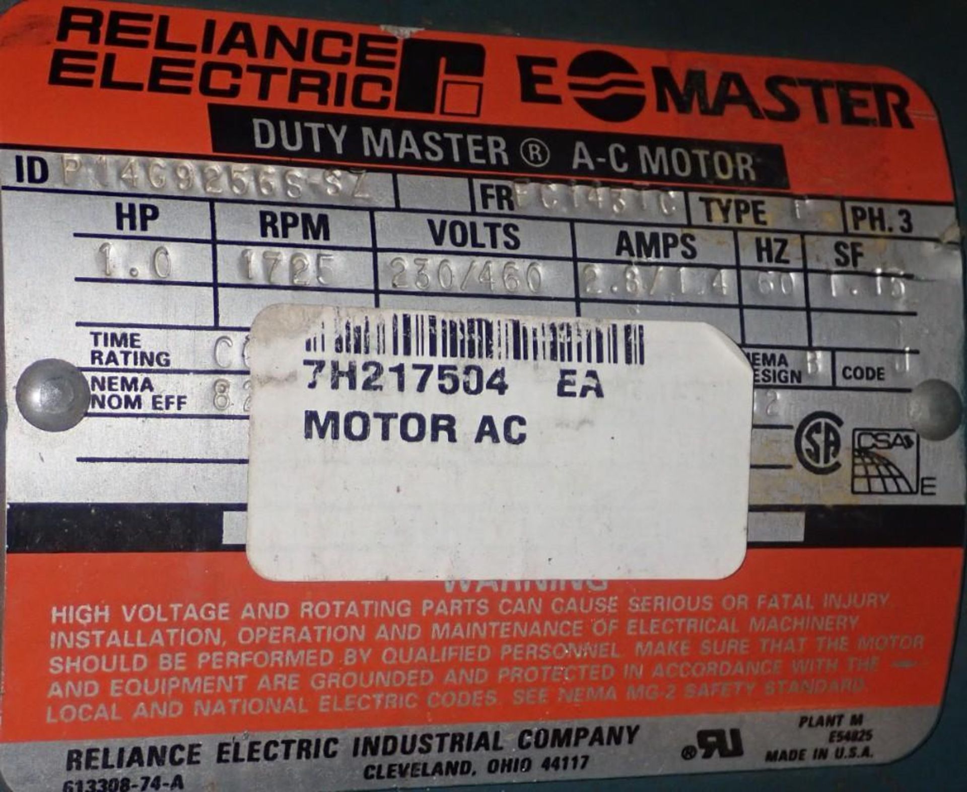 1 HP Reliance 3 Phase Motor