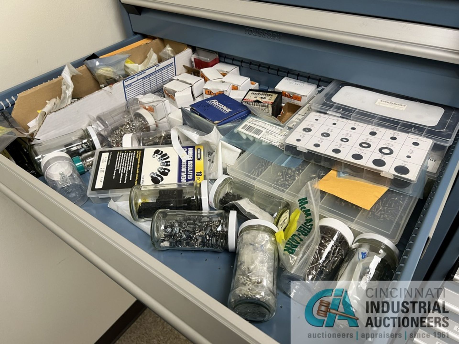8-DRAWER ROUSSEAU PARTS CABINET WITH CONTENTS INCLUDING RESISTORS ...