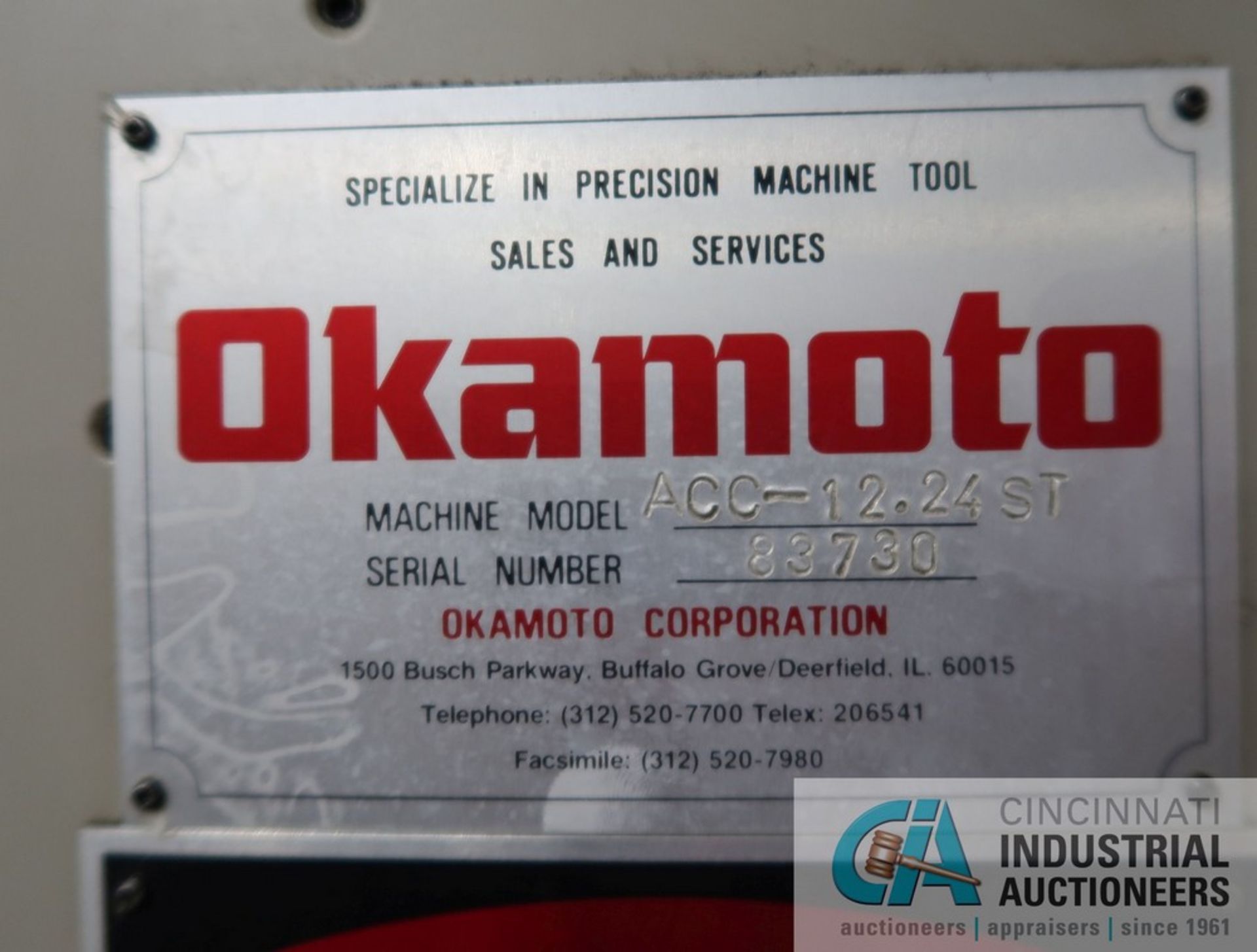 12" X 24" OKAMOTO MODEL ACC-1224ST HYDRAULIC SURFACE GRINDER; S/N 83730 ...