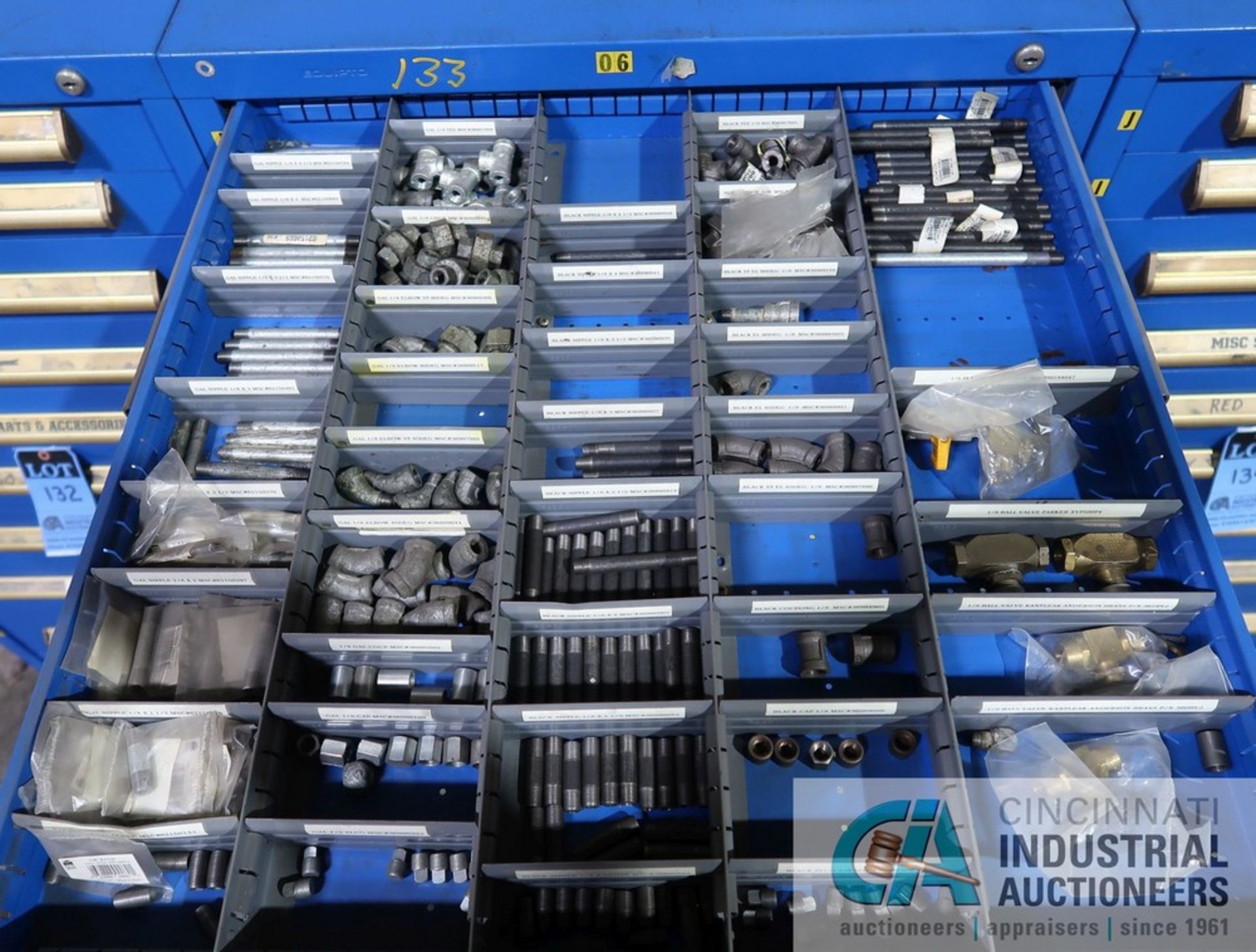 EQUIPTO TEN DRAWER STORAGE CABINET AND CONTENTS WITH GALVANIZED AND ...