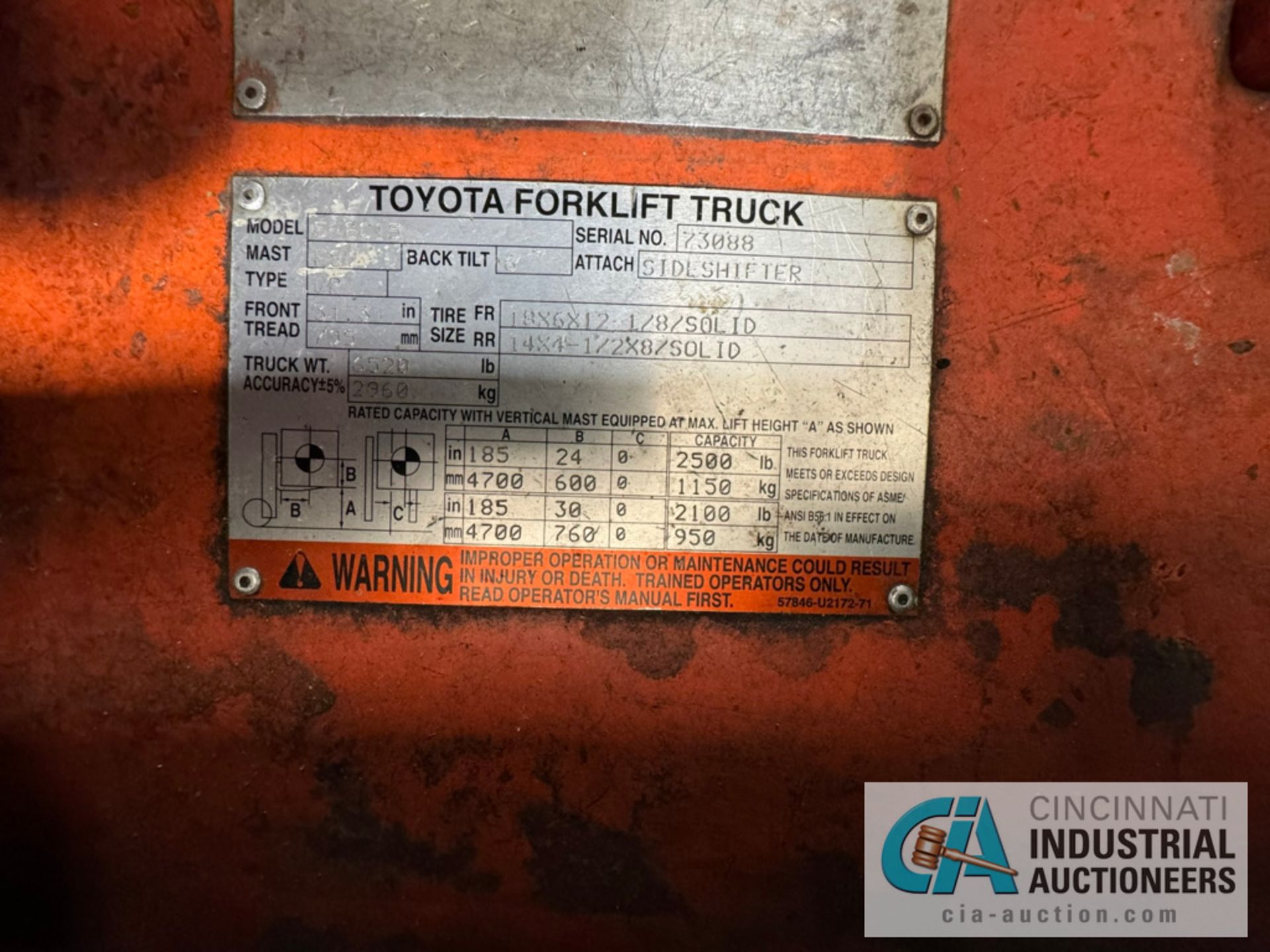 3,000 Lb. Toyota LPG Forklift, Model 5FGC15, Soild Tire, 185" Max Lift ...
