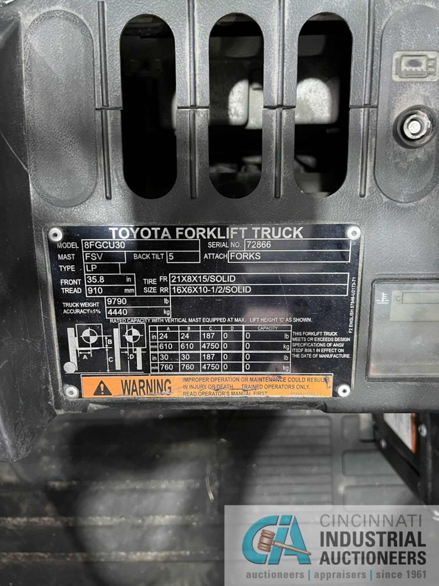 { Choice of lots: 301, 302 } 4,750 LB. TOYOTA MODEL 8FGCU30 LP GAS ...