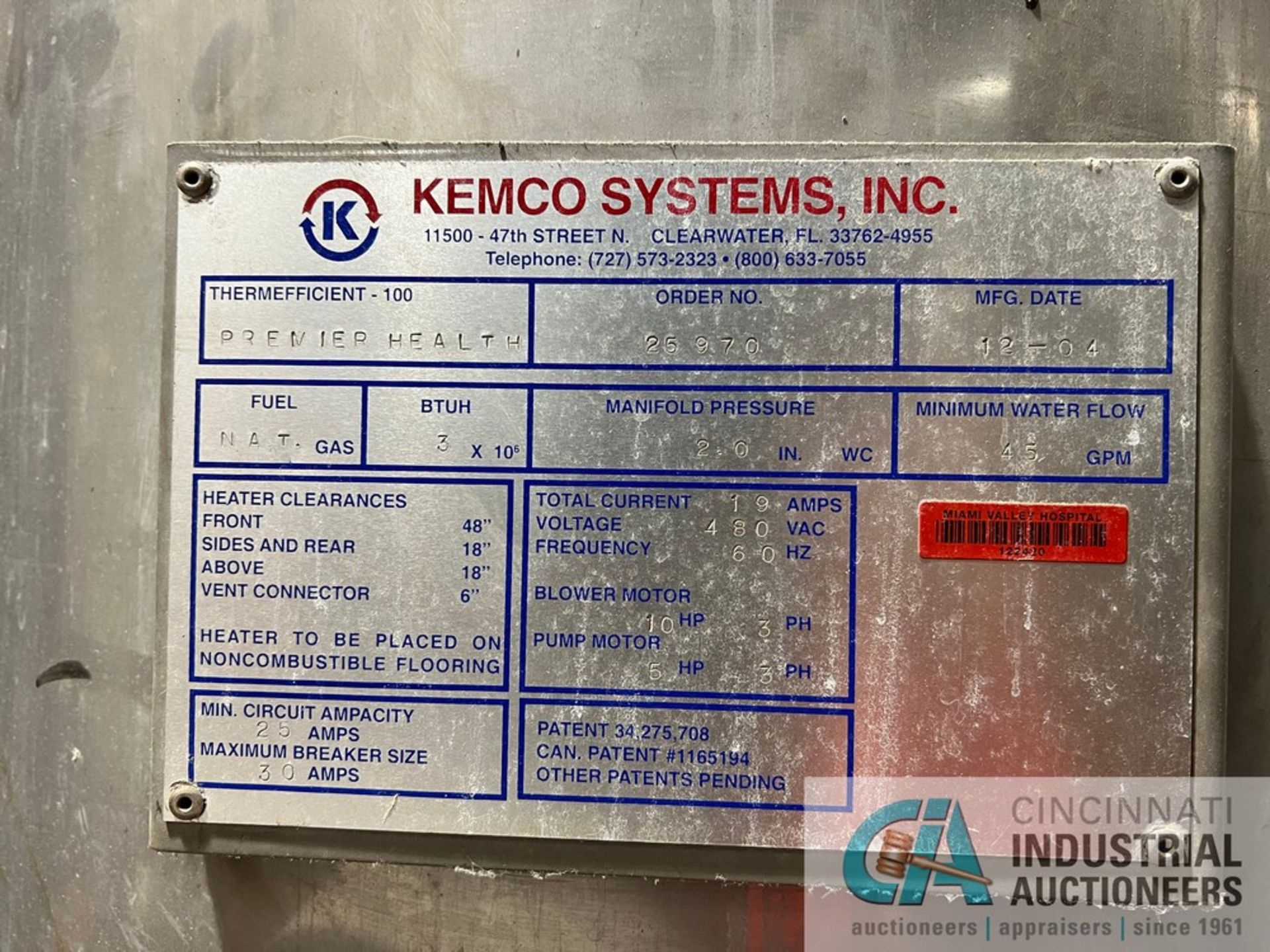 KEMCO ORDER NO. 25970 NATURAL GAS HOT WATER HEATER; DRAWING NO. 41 ...