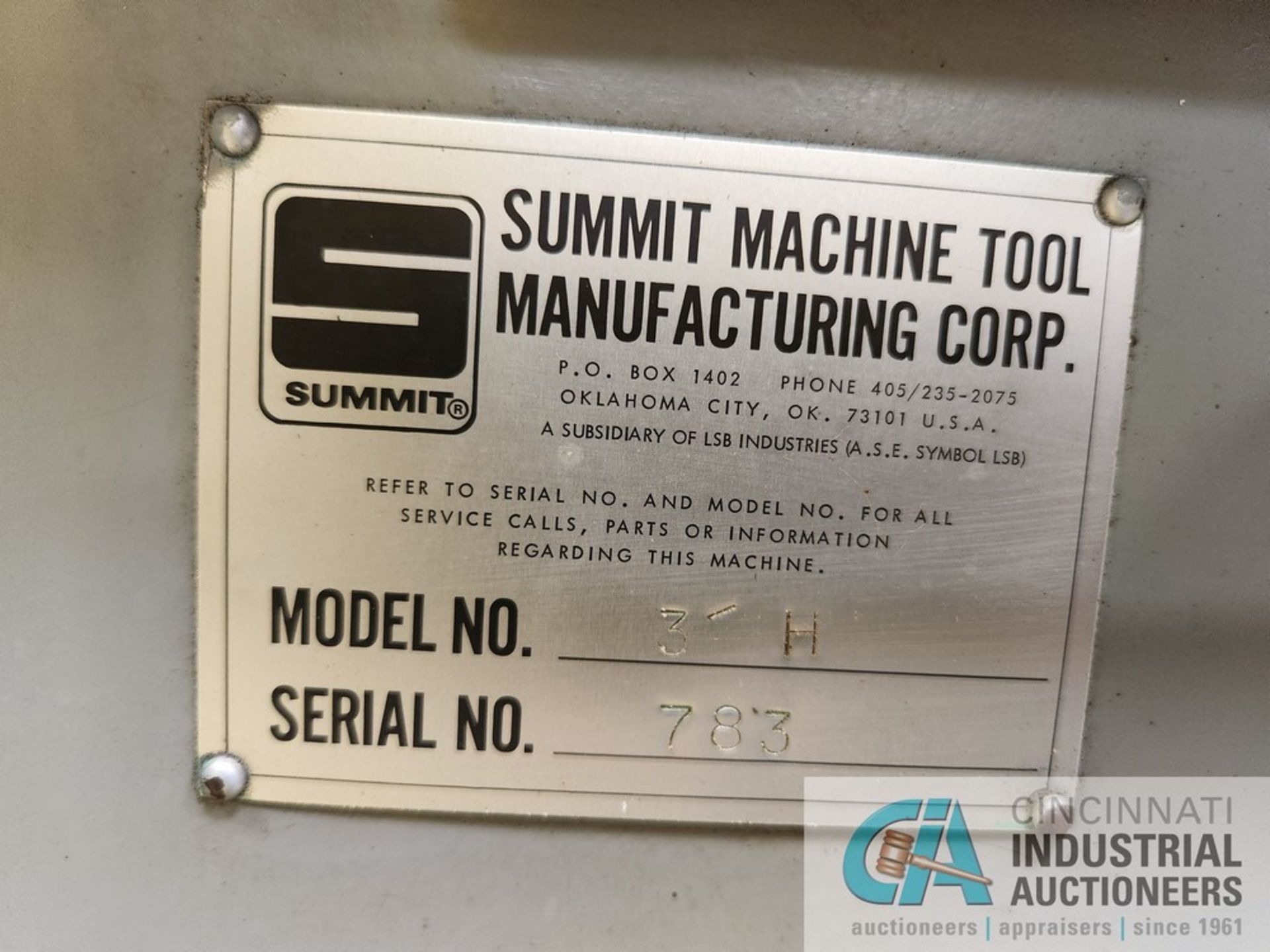 9" COLUMN X 48" ARM SUMMIT MODEL 3H RADIAL ARM DRILL; S/N 783, 18" X 18 ...
