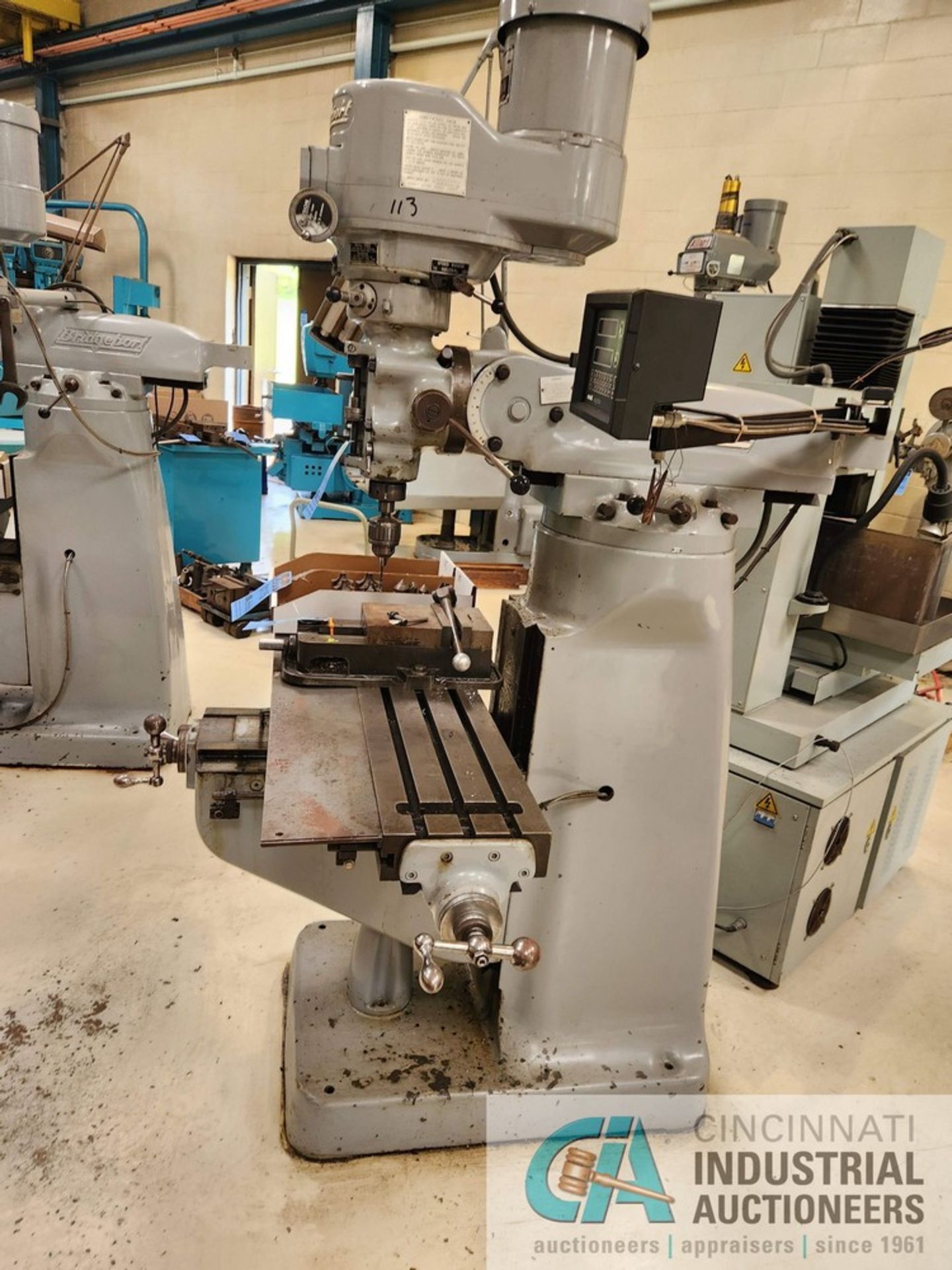 2 HP BRIDGEPORT VERTICAL MILL; S/N 204645, 9" X 42" TABLE, NEWALL DRO ...
