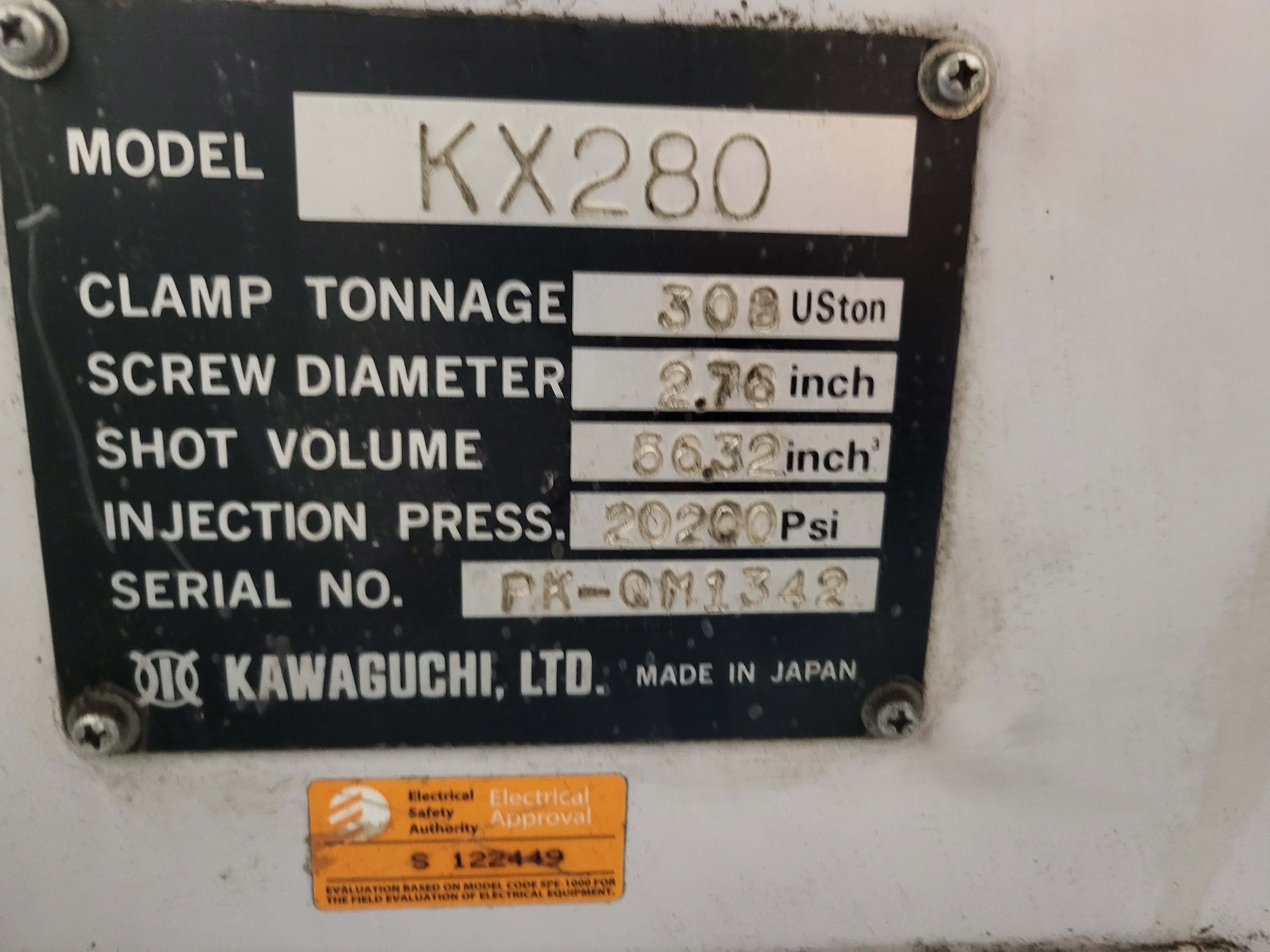 KAWAGUCHI mod. KX280 308 US Ton Servo Motor Injection Molding Machine ...