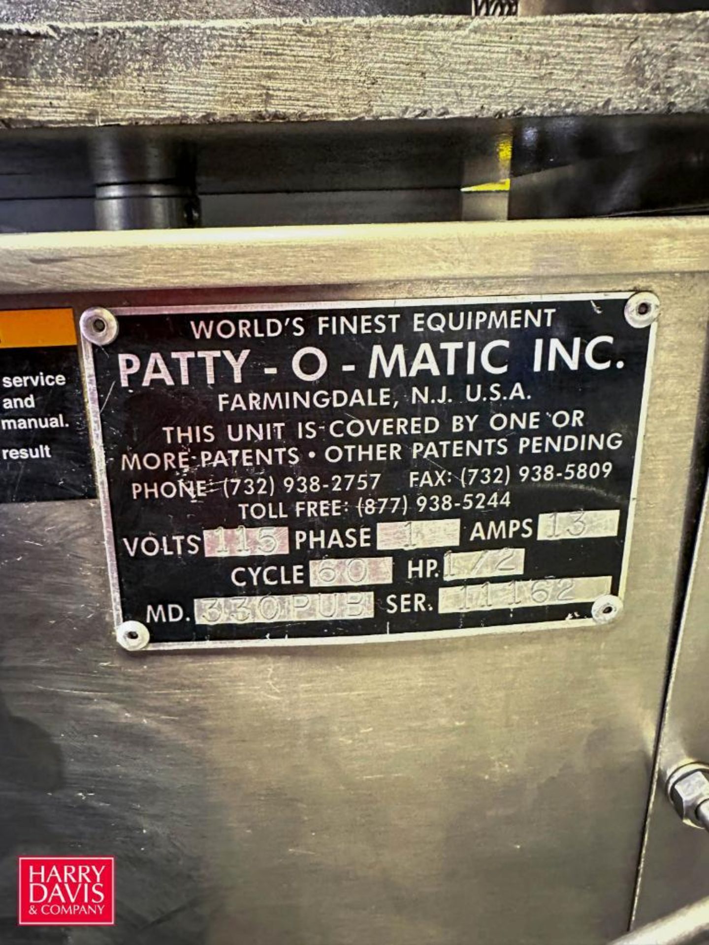 Patty-O-Matic Patty Former, Model: 330PUB, S/N: 11162 with S/S Cart ...