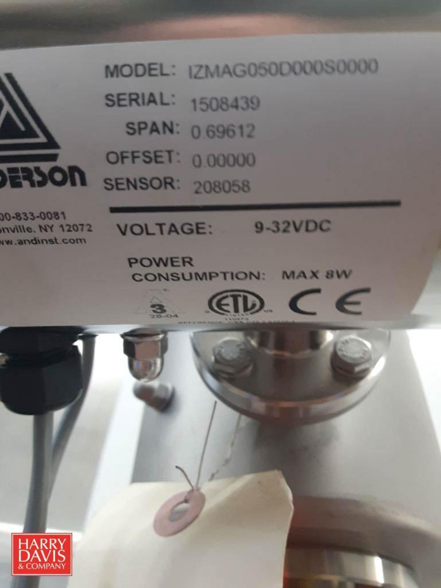 Anderson Magnetic Flow Meter, Model: IZMAG050D000S0000, S/N: 1508439, 9 ...