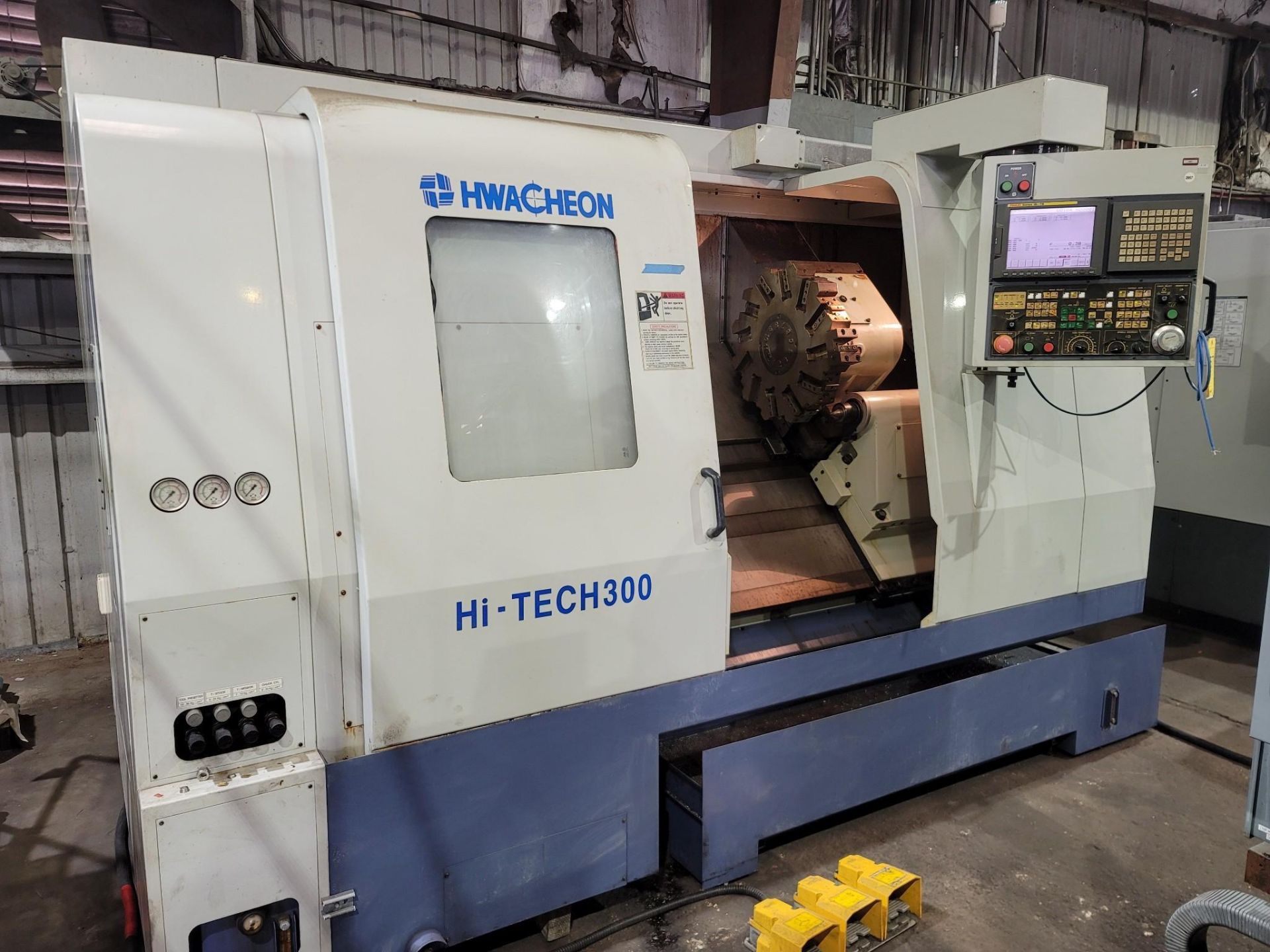 Hwacheon Hi-Tech 300 CNC Lathe, , MFG 2005, FANUC 18iTB, Collet chuck ...