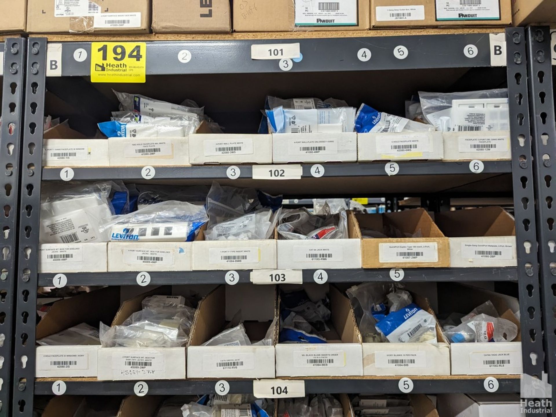 SHELF UNIT WITH PANDUIT JUNCTION BOXES, KEYSTONE INSERTS, CAT6 JACKS, ETC
