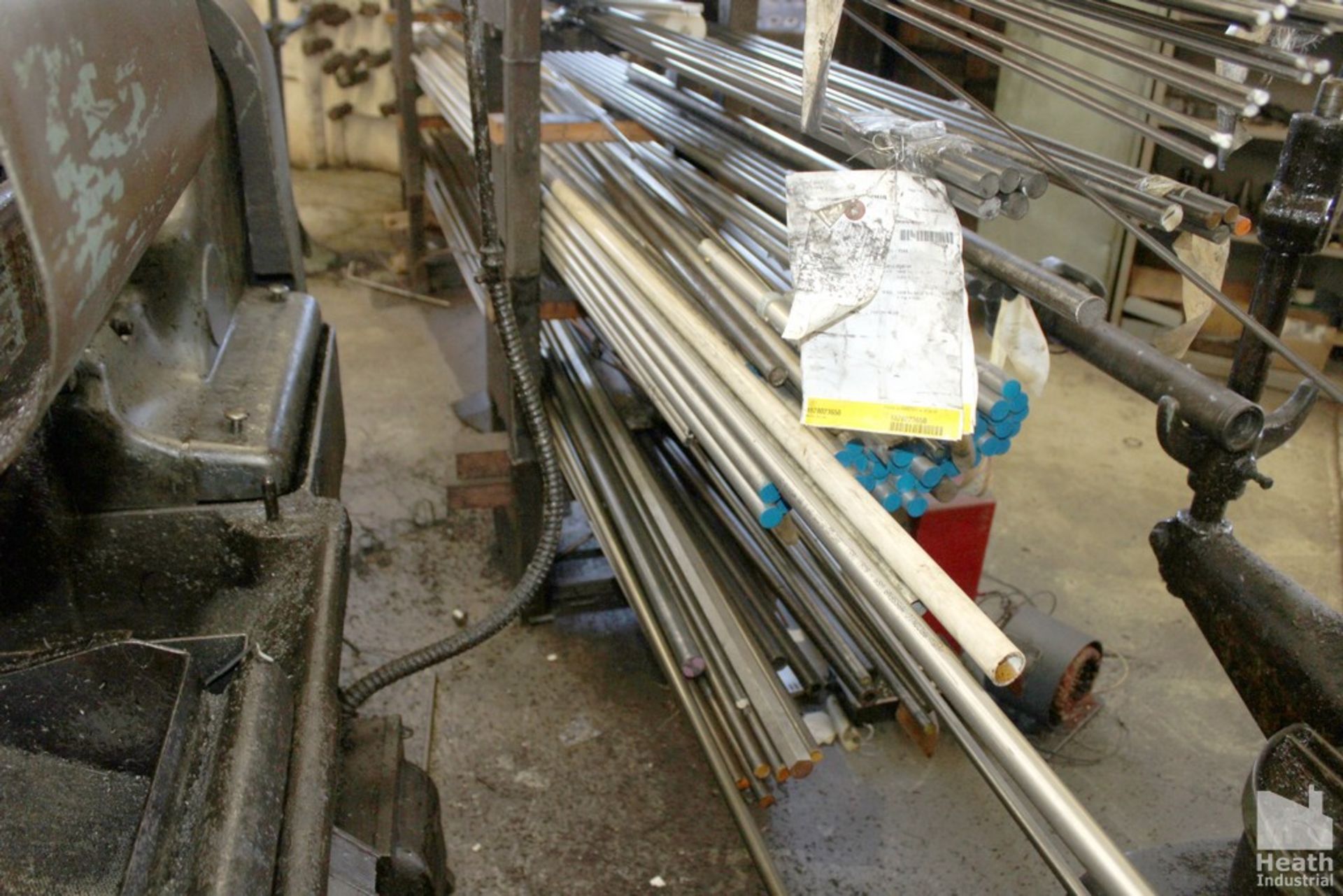 LARGE QTY OF STEEL BAR STOCK ON RACK (JARKE STANDS NOT INCLUDED)