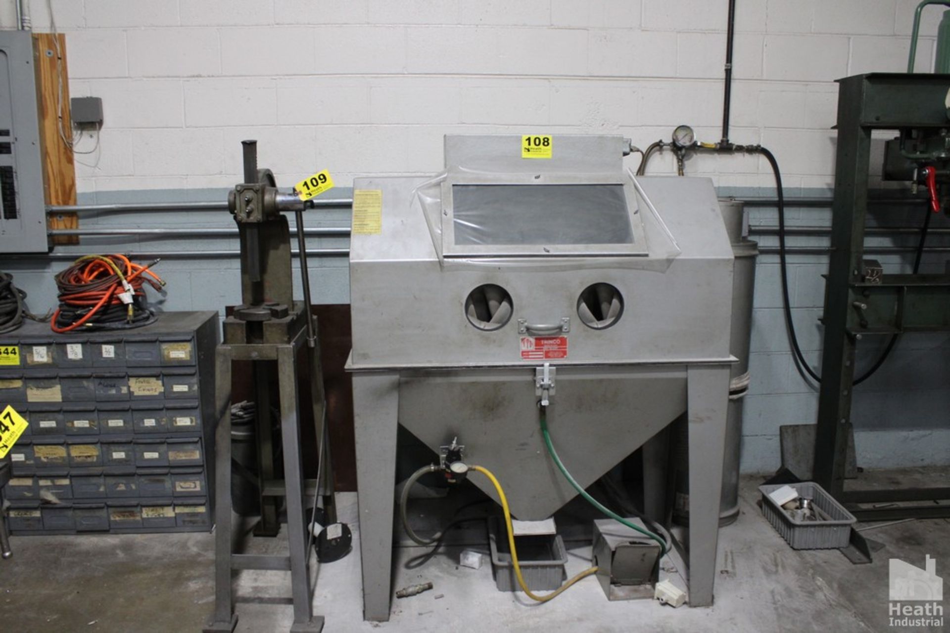 TRINCO MODEL 48X24SL/BP SHOT BLAST CABINET, S/N 38918-3, WITH COLLECTOR