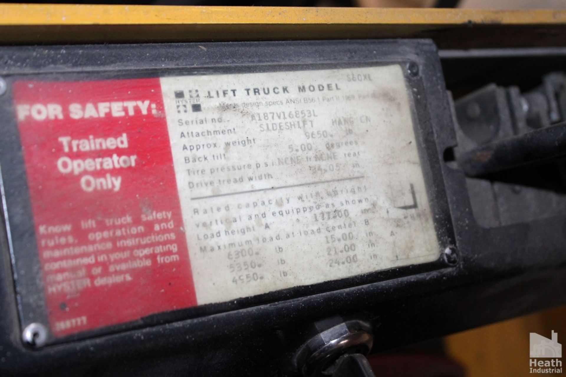 HYSTER 6,300 LB. MODEL S60XL LP GAS FORKLIFT TRUCK, S/N A187V16853L ...