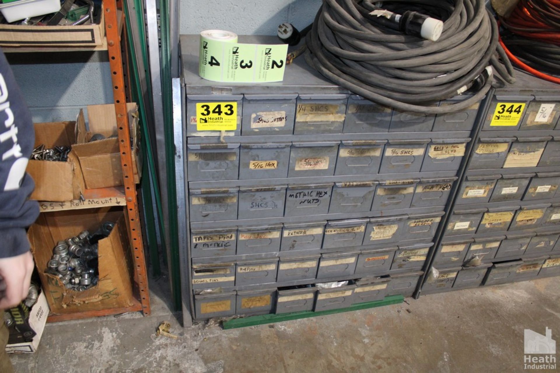 THIRTY-SIX DRAWER SMALL PARTS CABINET WITH ASSORTED HARDWARE